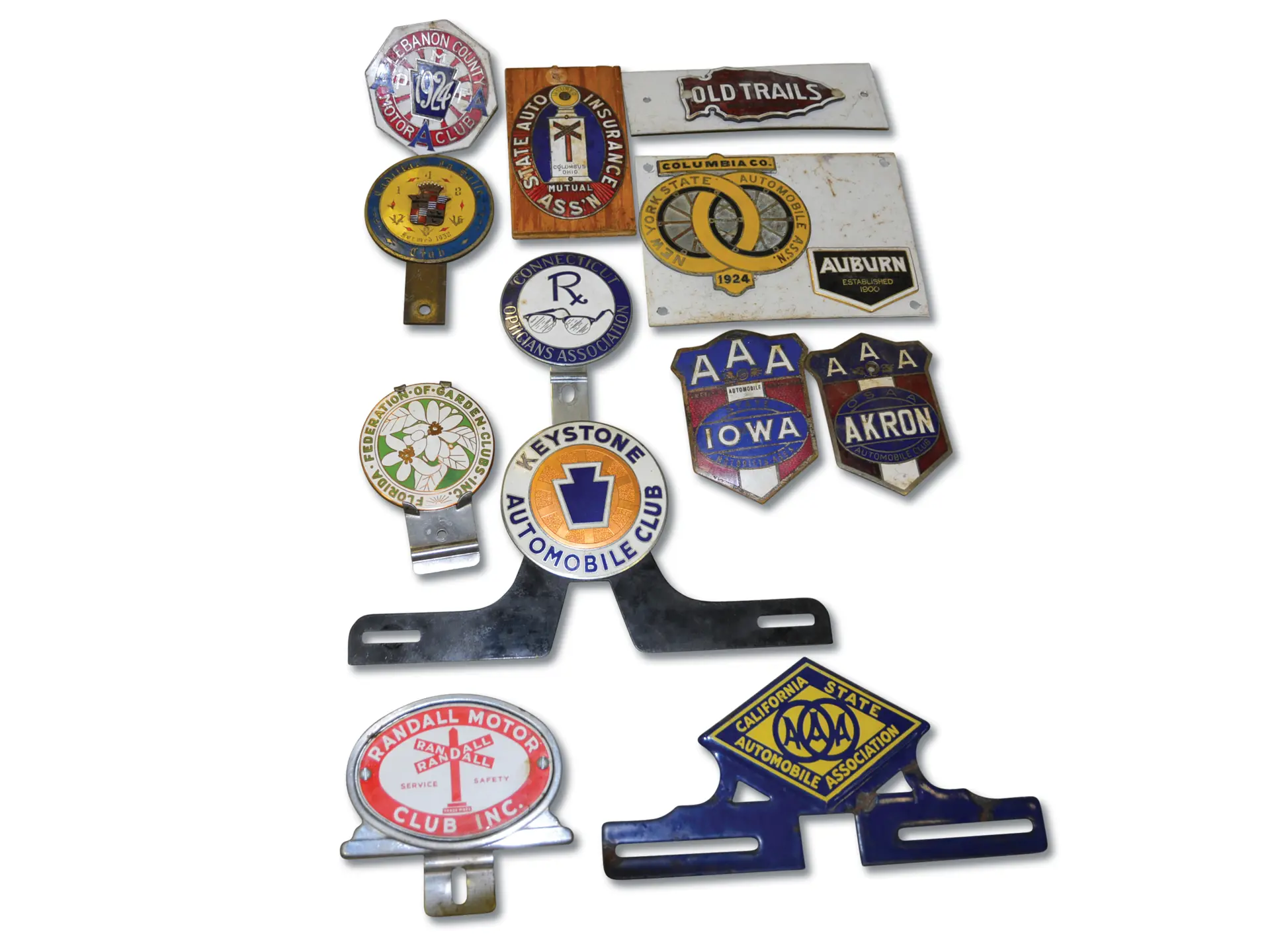 Over Ten Enamel License Plate Attachments and Radiator Badges | Auburn ...