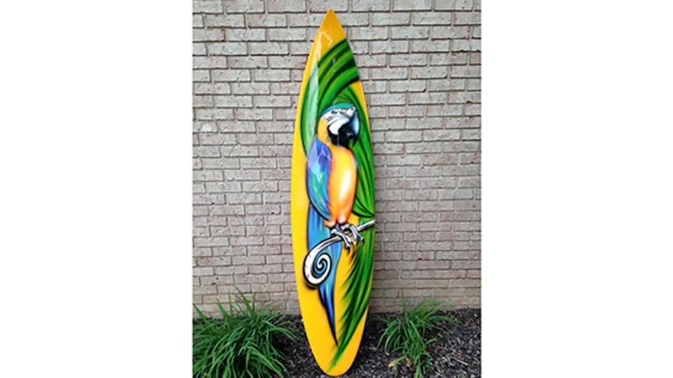 A custom painted Parrot surfboard. | Santa Monica 2016 | RM Sotheby's