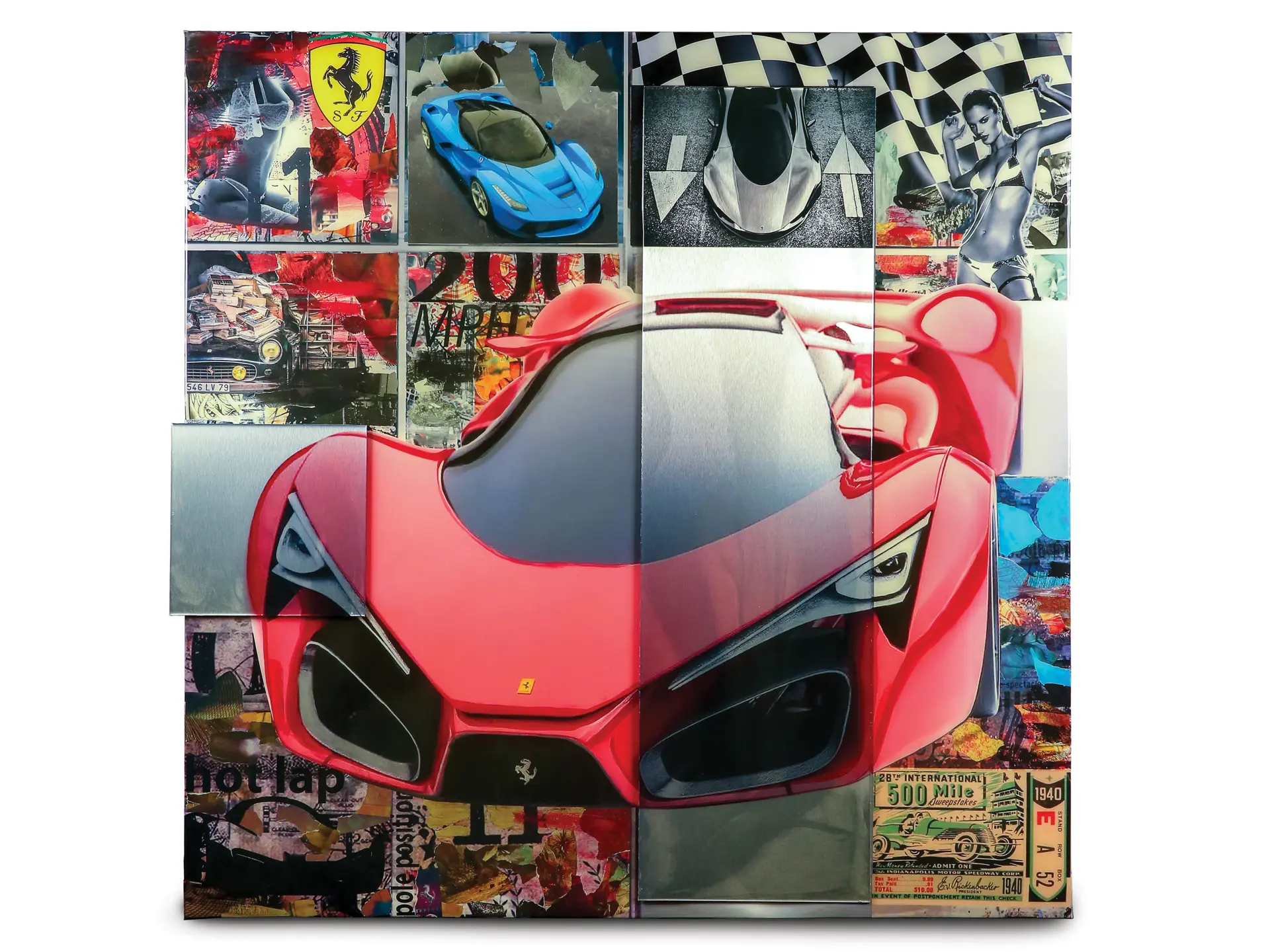 Ferrari Mixed Media Collage by DeVon | Amelia Island 2019 | RM Sotheby's
