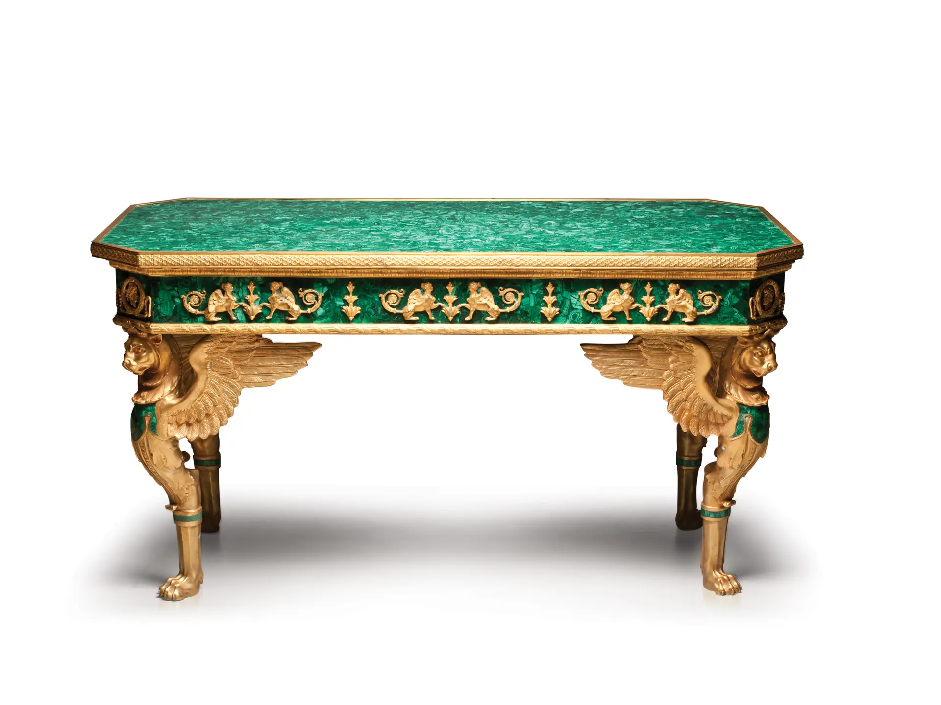 Russian Neoclassical Style Gilt Bronze Mounted Malachite Center Table ...