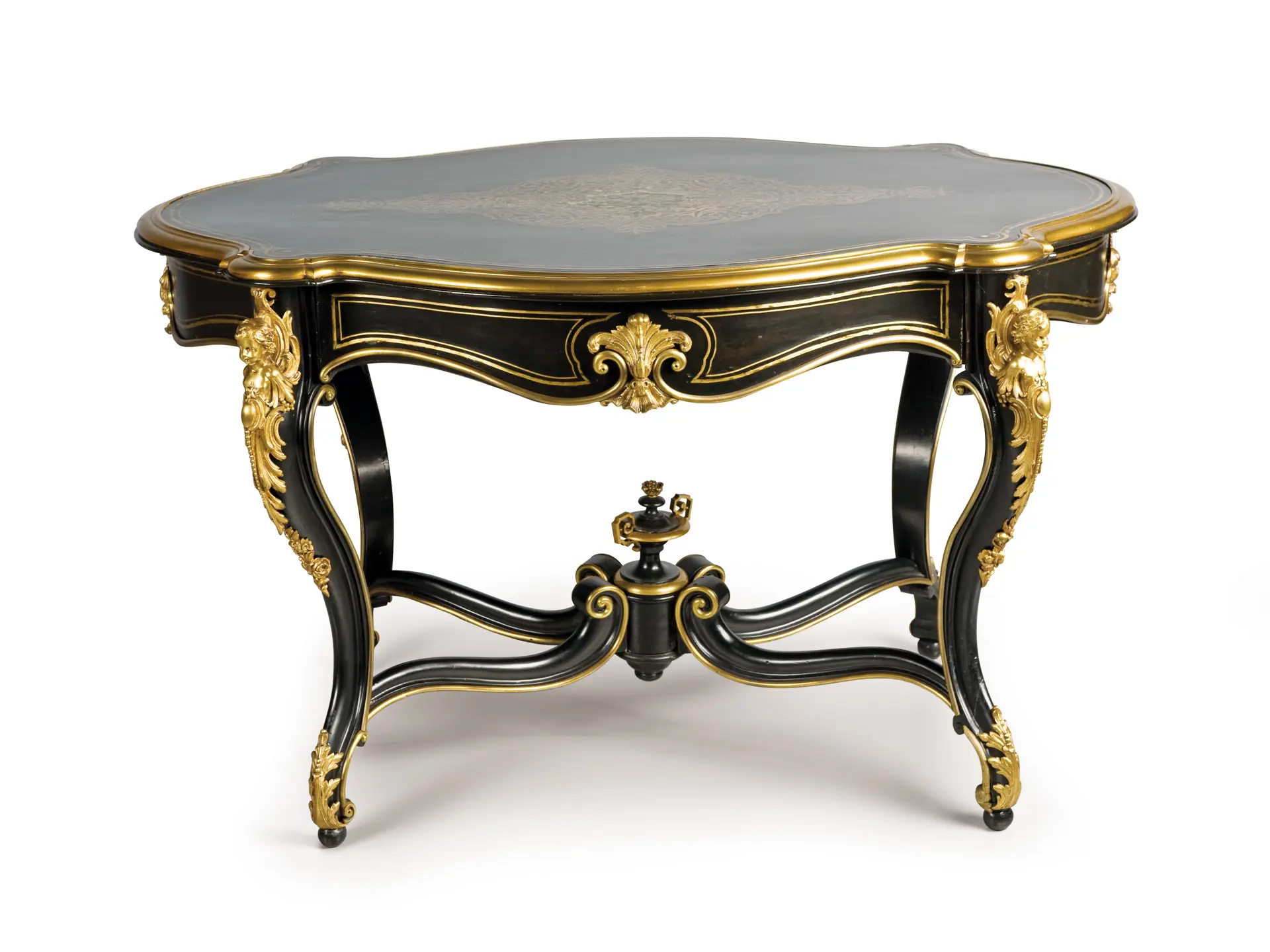 Napoleon III Gilt-Bronze Mounted Brass-Inlaid Ebonized Center Table ...