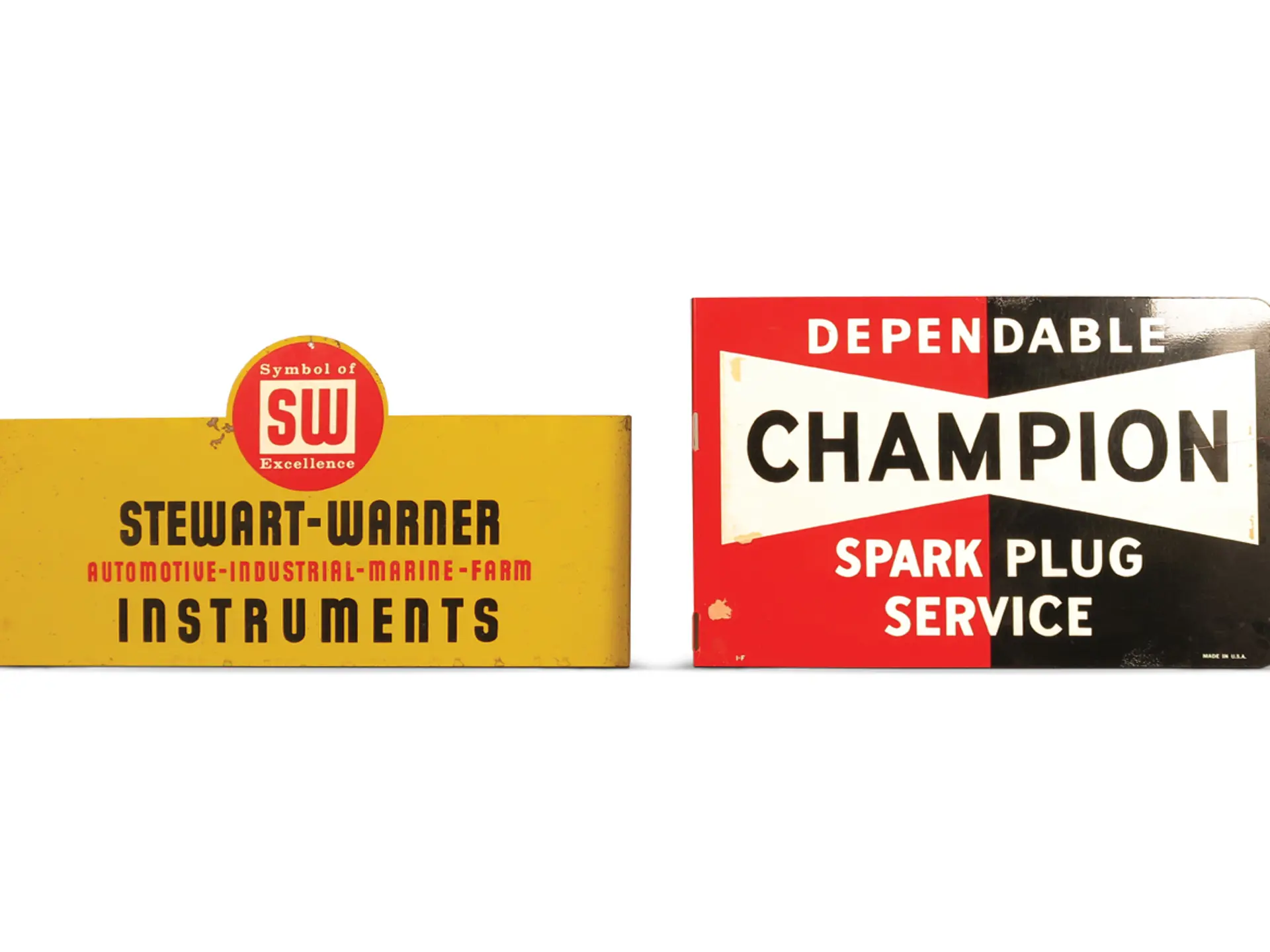 Stewart Warner Instruments Tin Sign, Champion Spark Plug Tin Flange ...