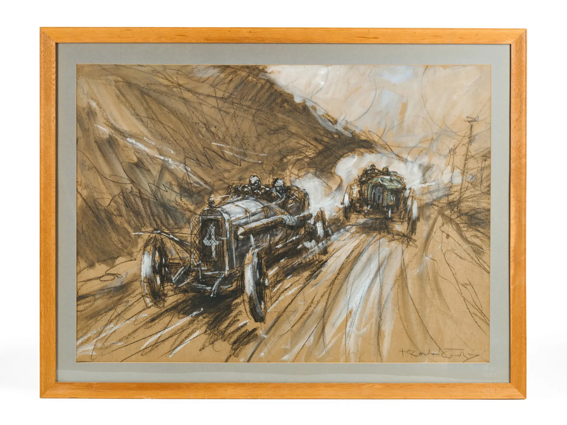 1913 'Peugeot Takes the Lead' Watercolour and Charcoal Painting by ...