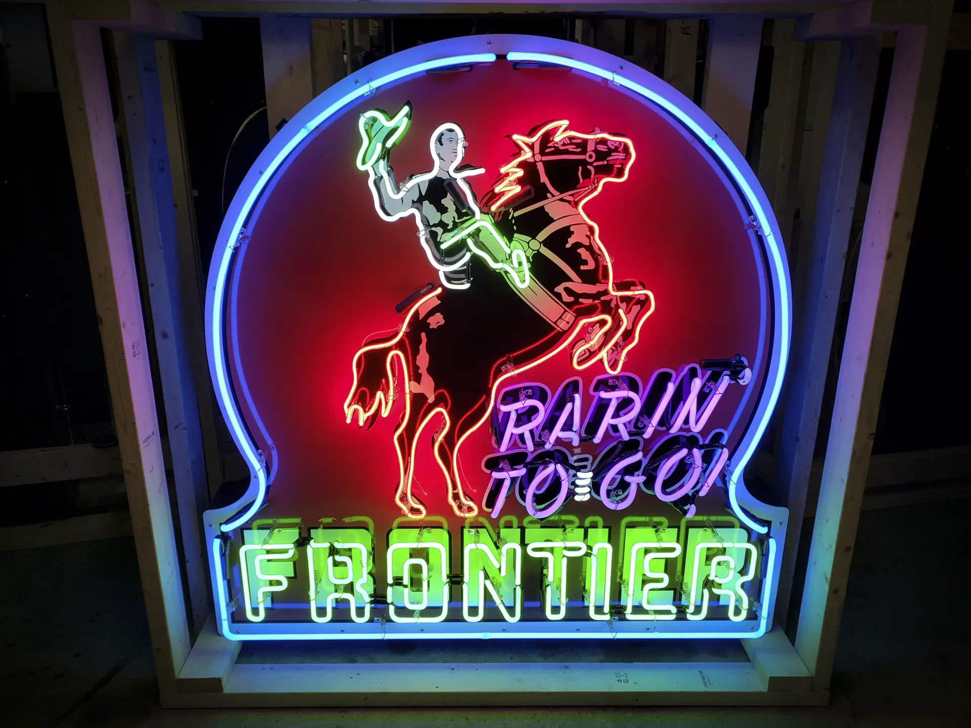 Frontier "Rarin' To Go!" Custom-Made Animated Neon Tin Sign | Open Roads, North America | RM ...