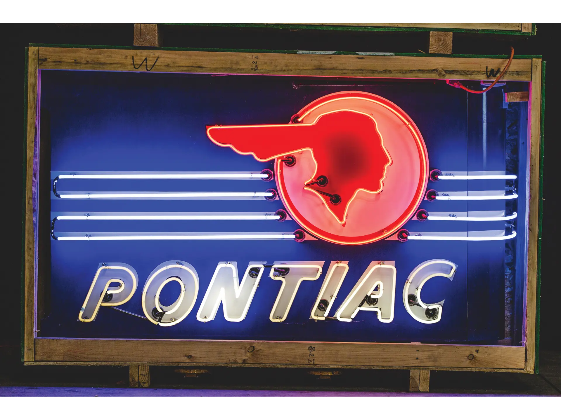 Pontiac with Full Feather and Stripes Logo Neon Sign | Auburn Spring ...