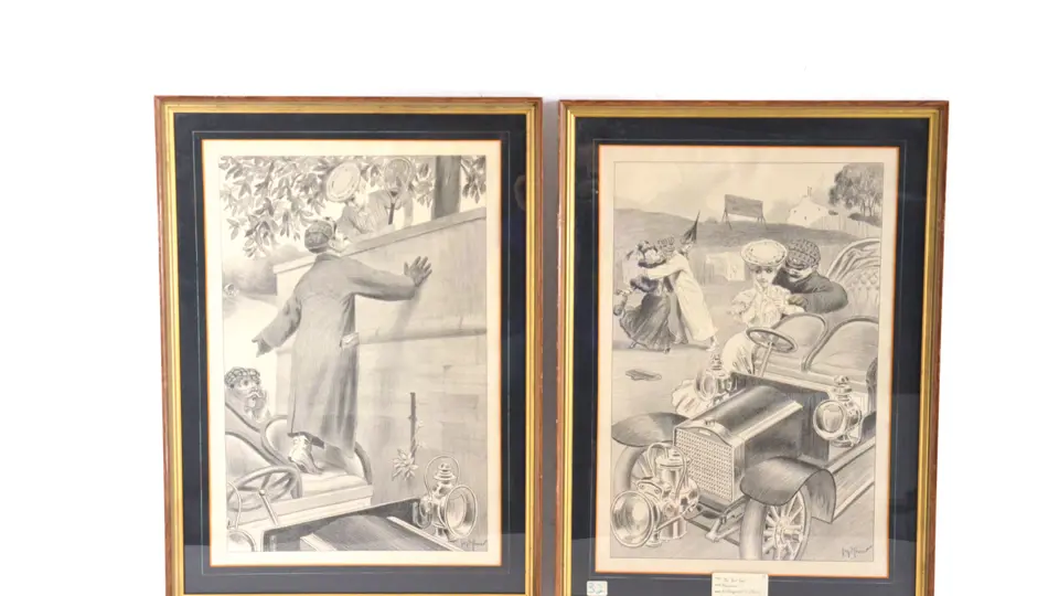 A pair of framed veteran motoring scenes by Meurier, 16”x25” | Auburn ...