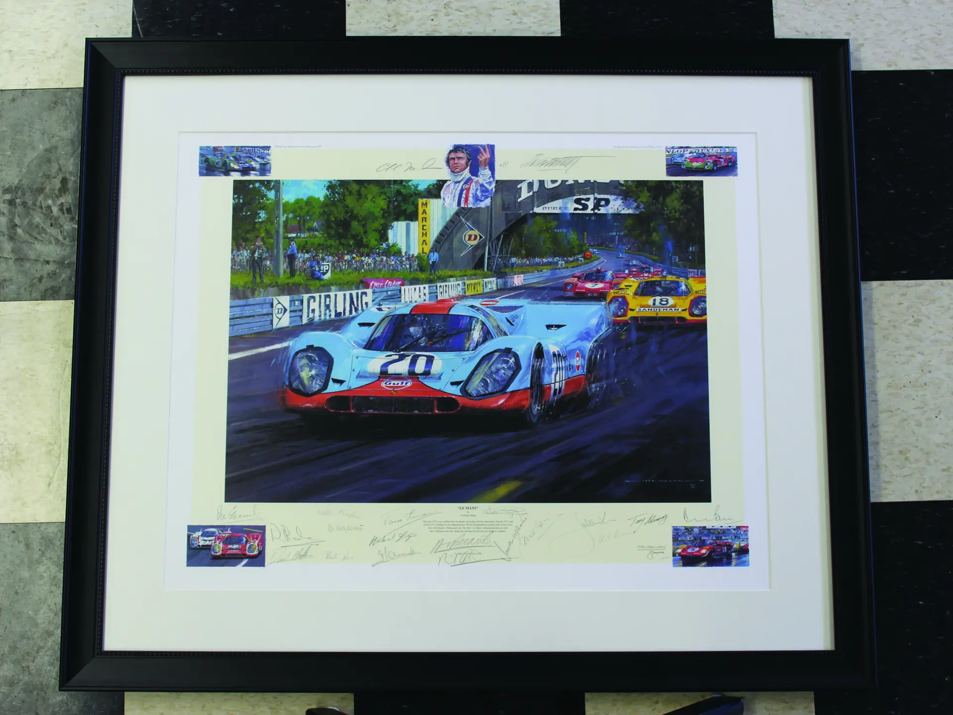 Le Mans by Nicholas Watts Poster signed by 19 drivers and Chad McQueen ...