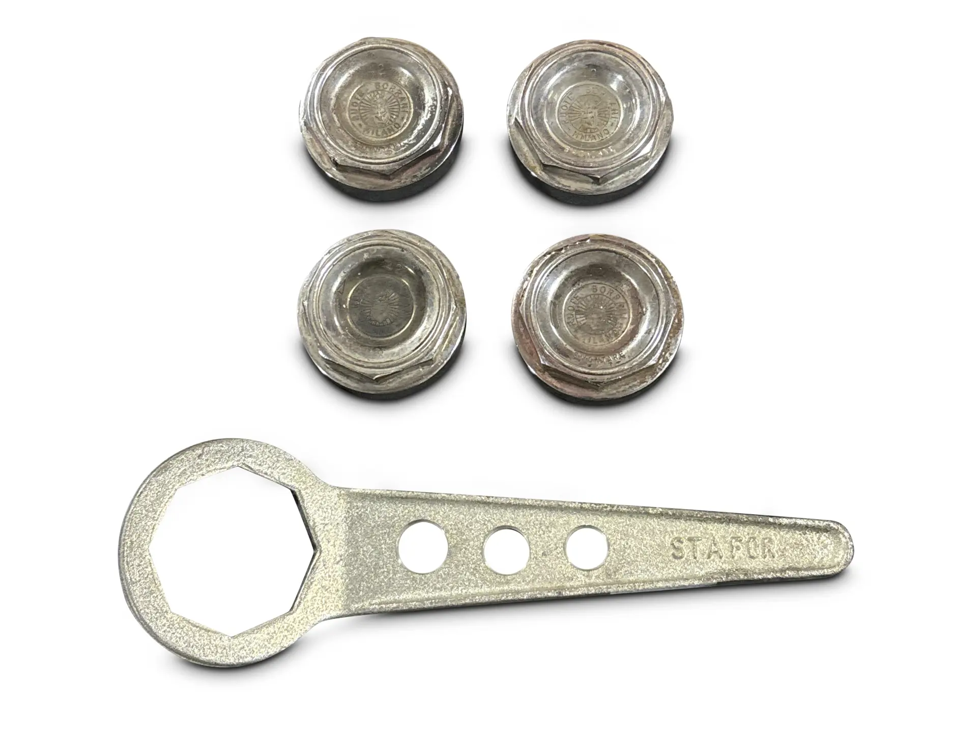Four Borrani Wheel Nuts with Stafor Wrench | The Cohen Collection | RM ...