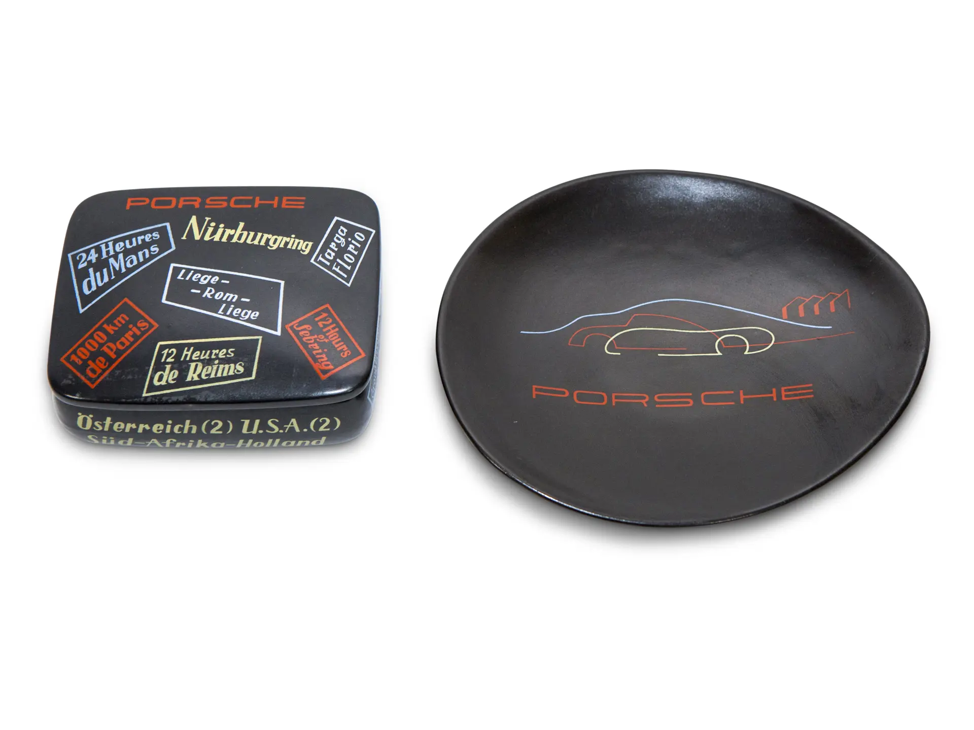 Porsche Ceramic Cigarette Box and Ashtray, Factory Gifts by Ulmer ...