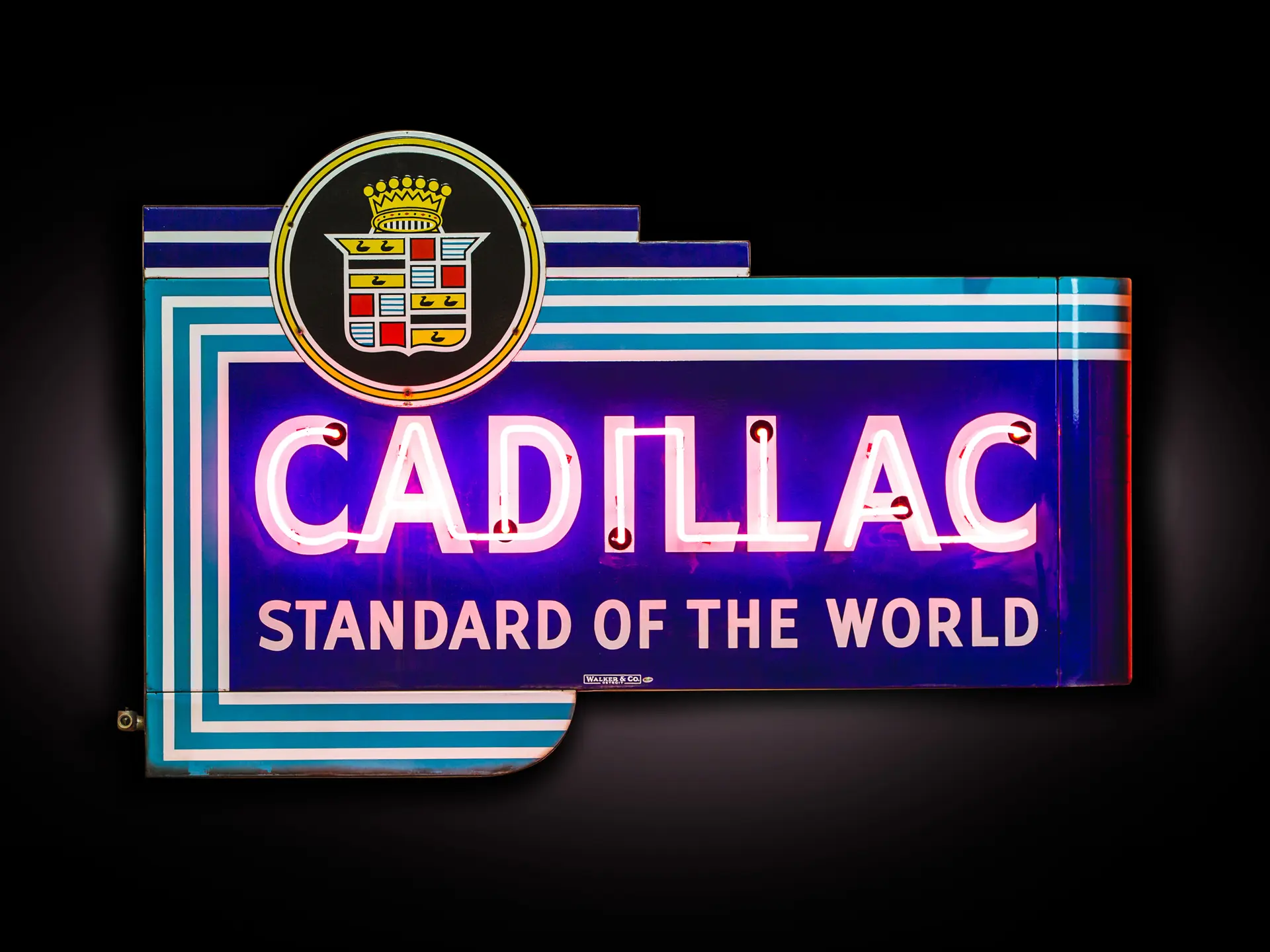 Cadillac "Standard of the World" with Crest Neon Signs Mounted Back-To ...