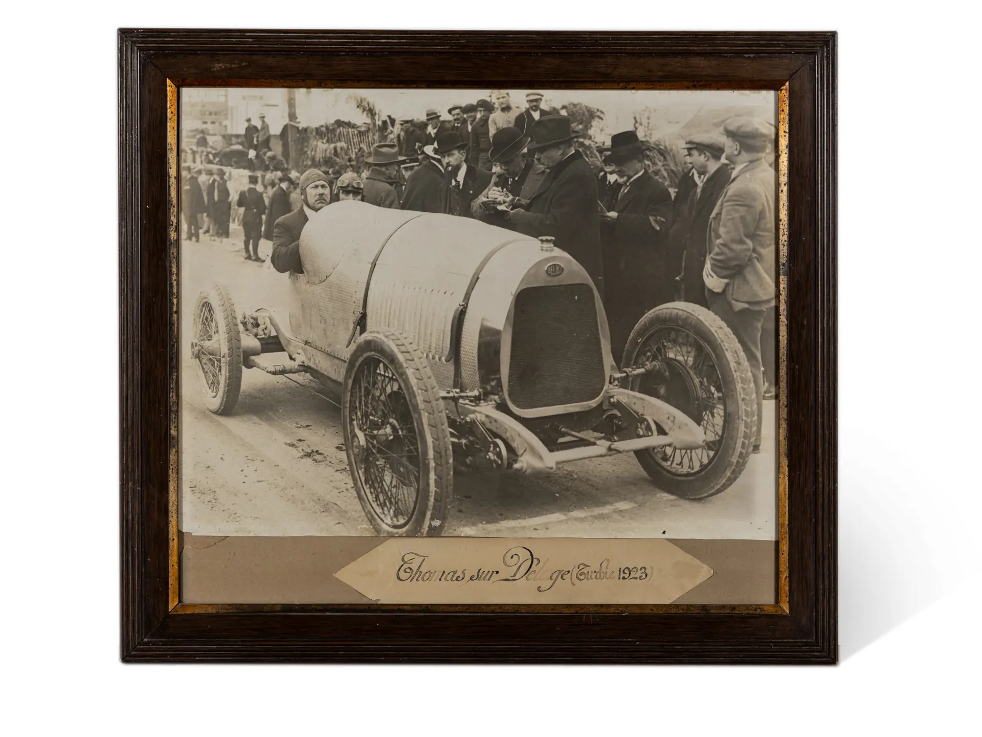 1923 Framed Monochrome Photograph of René Thomas in a Delage | Cliveden ...