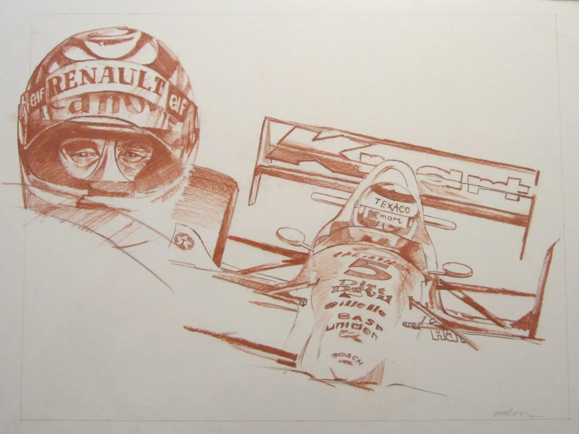 "Nigel Mansell in the #5", Original Color Pencil Drawing (18" x 24 ...