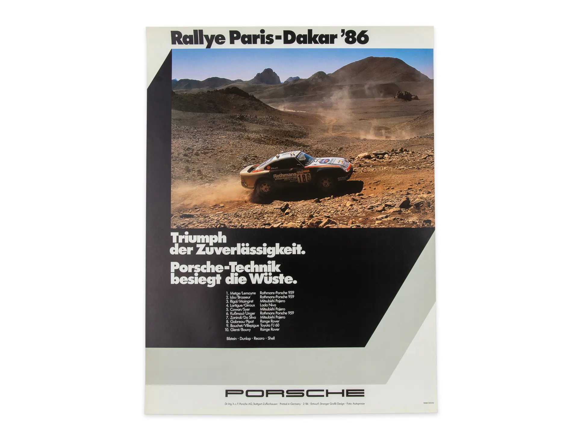 "Rallye Paris-Dakar ‘86" Porsche Racing Poster, German, 1986 | The ...