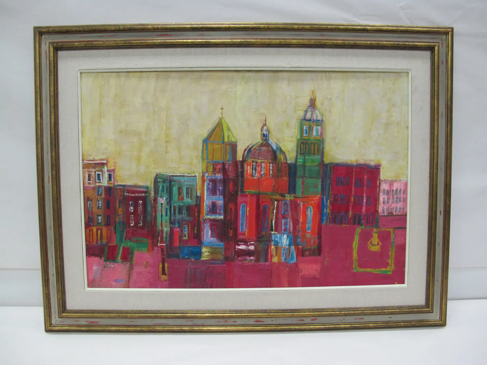 Abstract Oil Painting Red Cityscape with Round Cathedral by Mears 35 ...