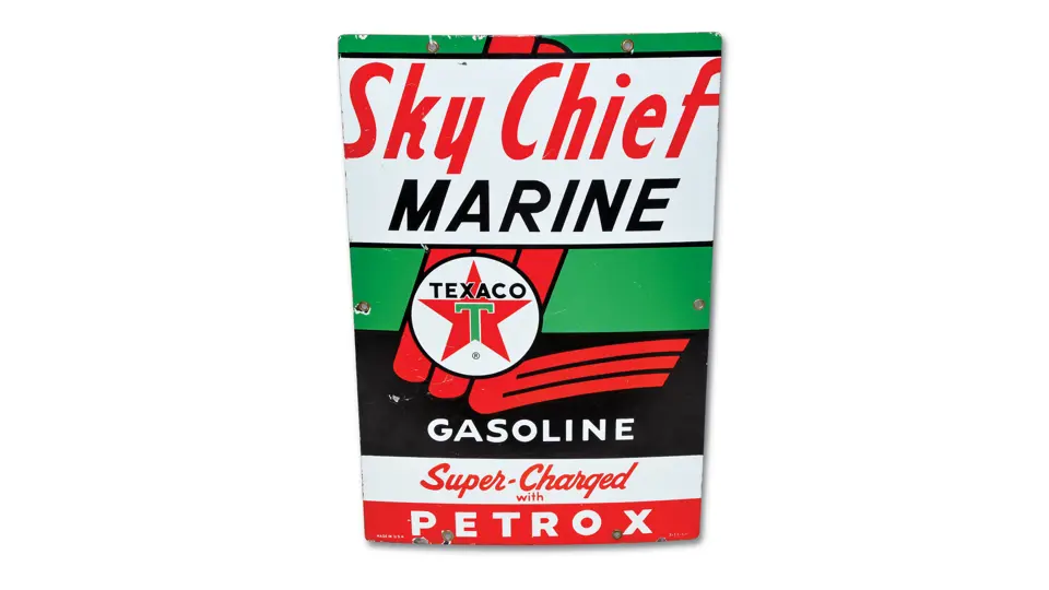 Texaco Sky Chief Marine Gasoline with Super-Charged Petrox Sign ...