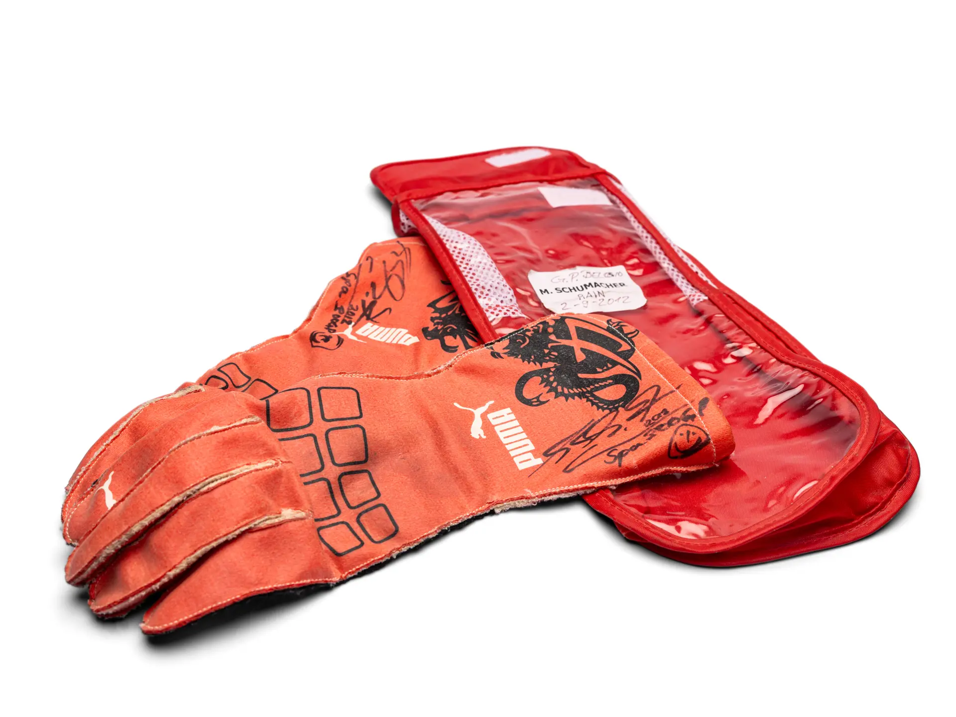 2012 Michael Schumacher Puma Signed Racing Gloves and Bag | The ...