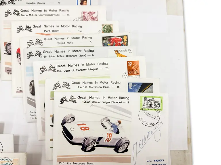Fourteen ‘Great Names in Motor Racing’ Signed Envelopes with Model F1 ...