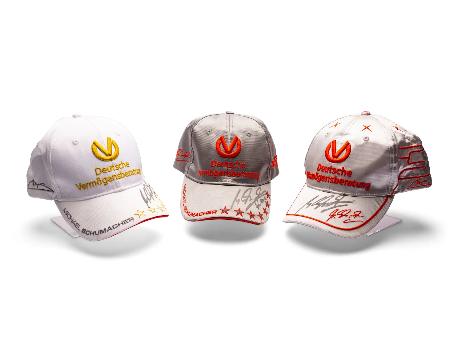 Three Michael Schumacher Formula 1 Signed Caps including 300th Grand ...