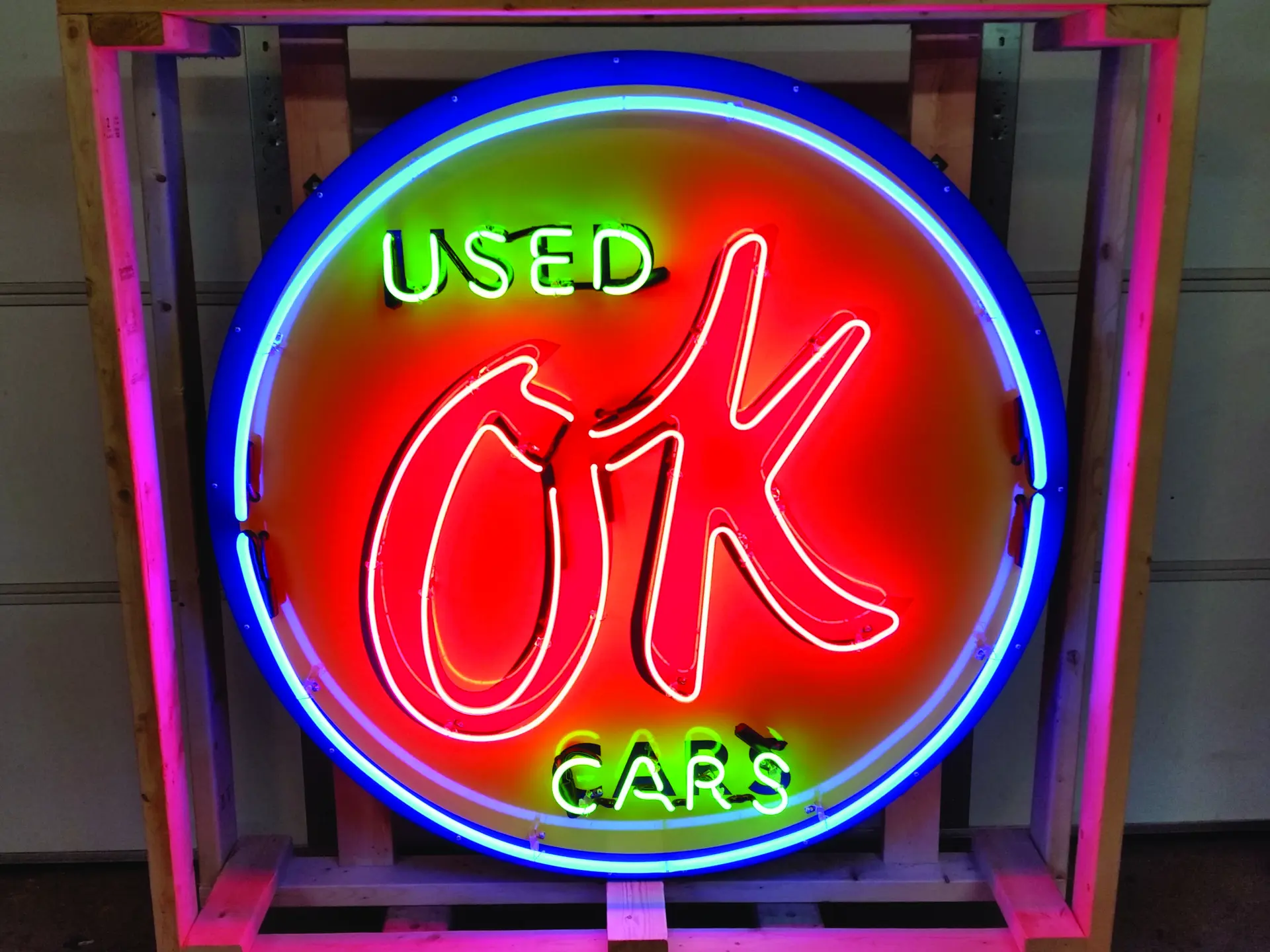 A custom "OK" used cars, tin neon sign, 48in. | Auburn Spring 2017 | RM ...