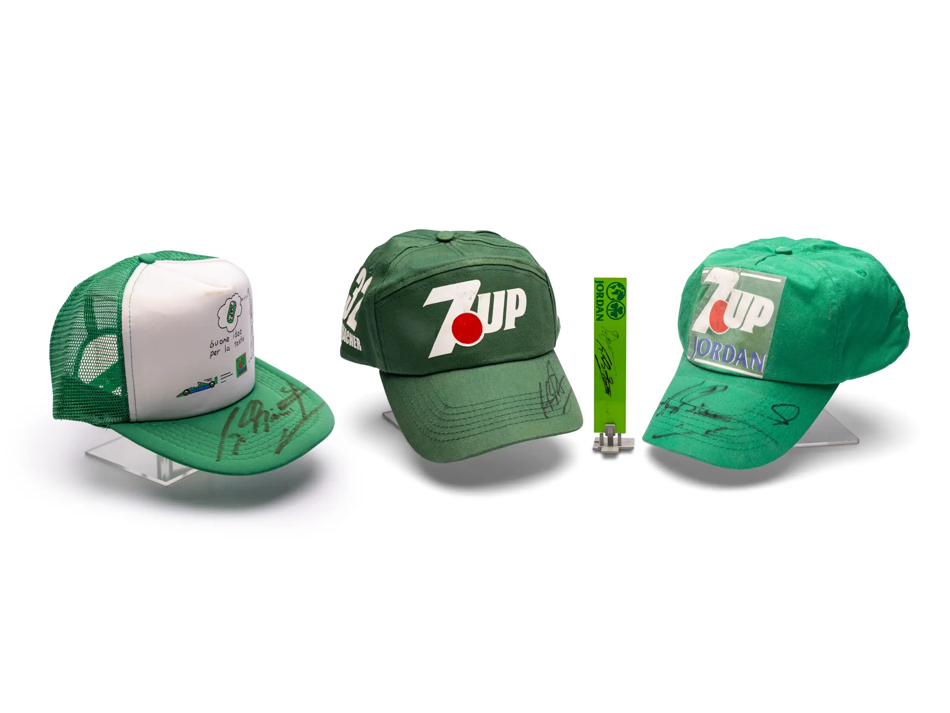 Three Michael Schumacher Jordan Grand Prix Formula 1 Caps and 191 Alloy ...