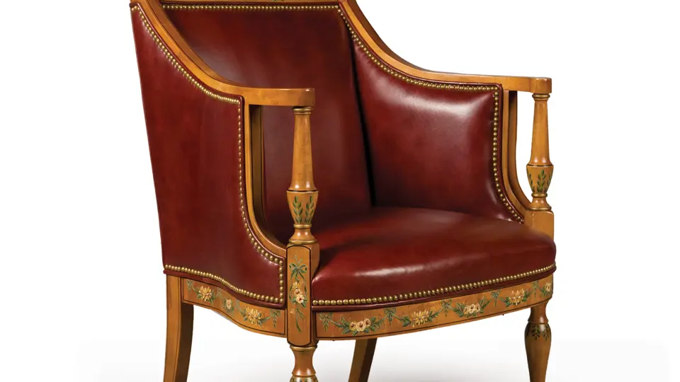 Eight Edwardian Adamesque Style Painted Satinwood Burgundy Leather ...