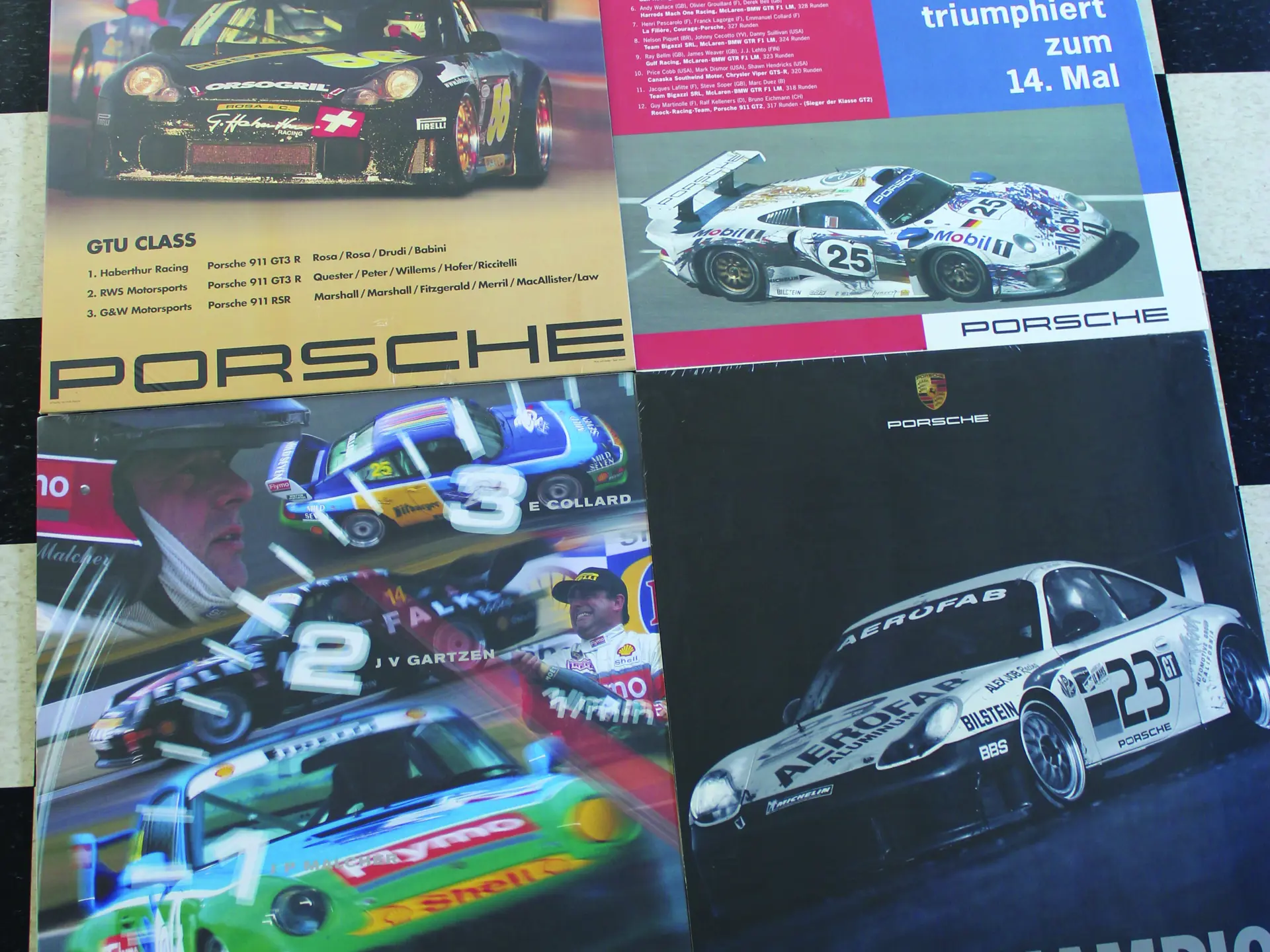 A group of Porsche racing factory advertising, dry mounted posters ...