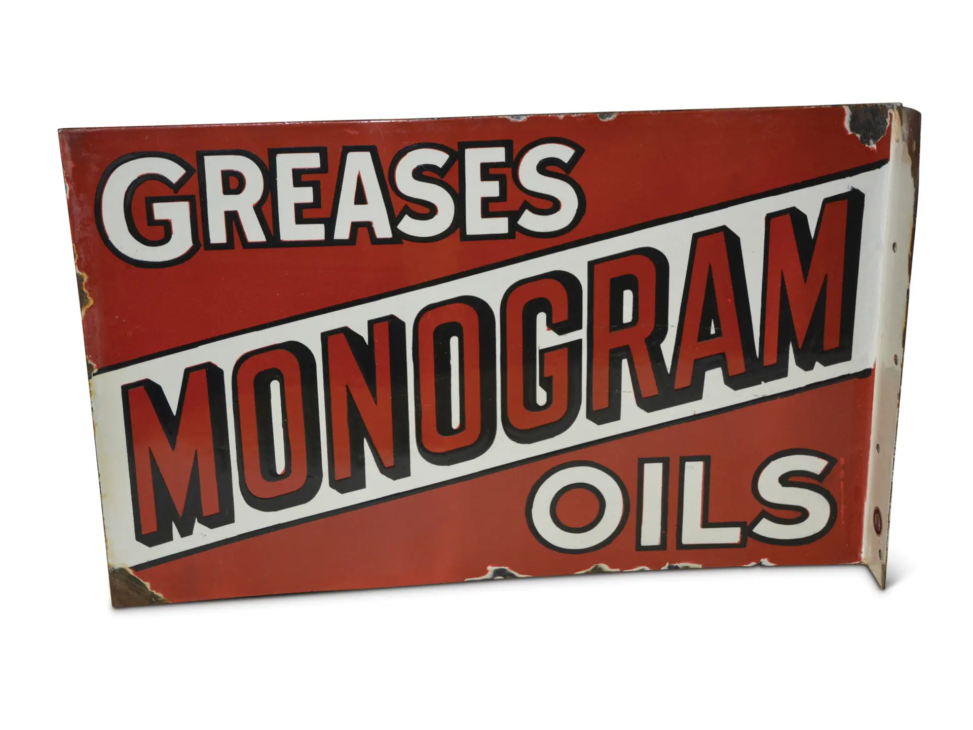 "Monogram Greases Oils" Rare and Early Porcelain Flange Sign | Auburn ...