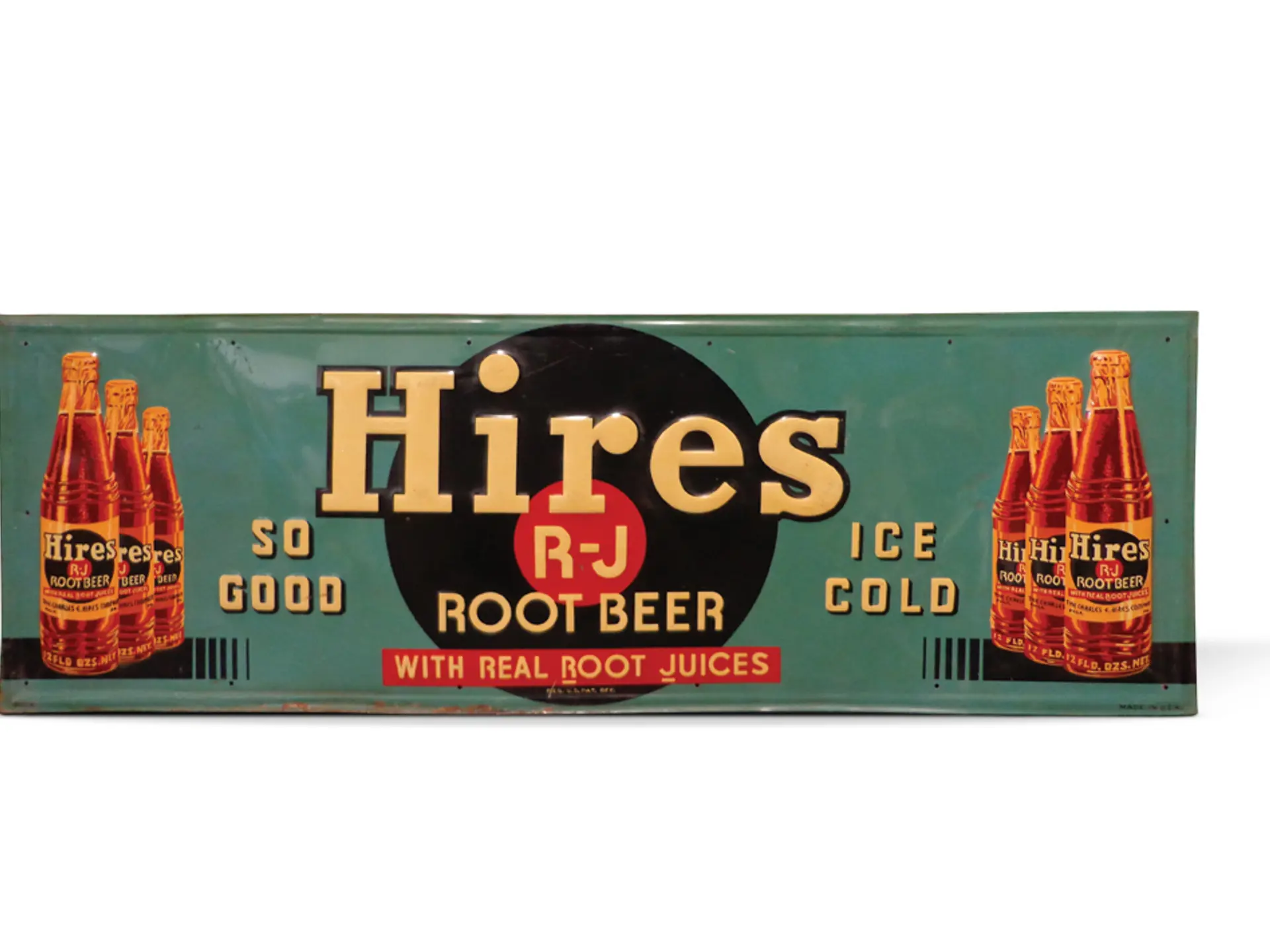 Hires Root Beer Tin Sign Advertising that it's made with REAL ROOT ...