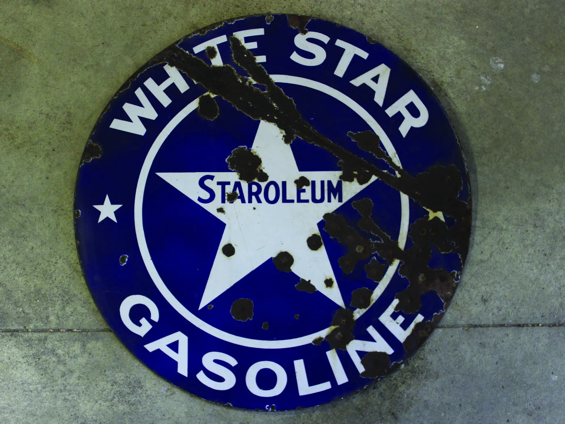 Double-sided, porcelain, White Star Gasoline 'Staroleum' double sided ...