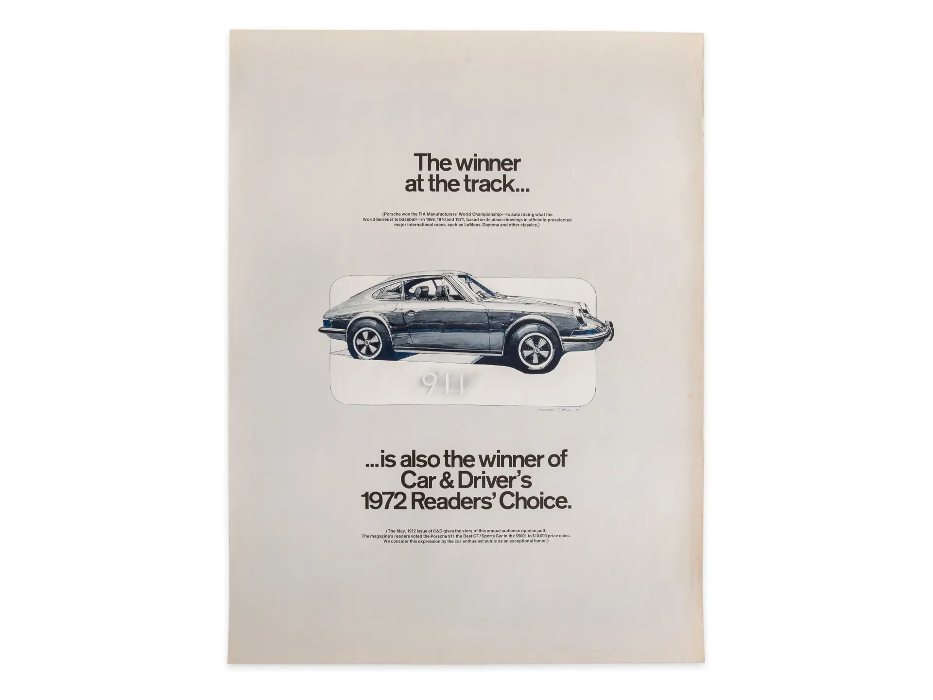 "The winner at the track..." Porsche 911 Advertising Poster, 1972 | The ...