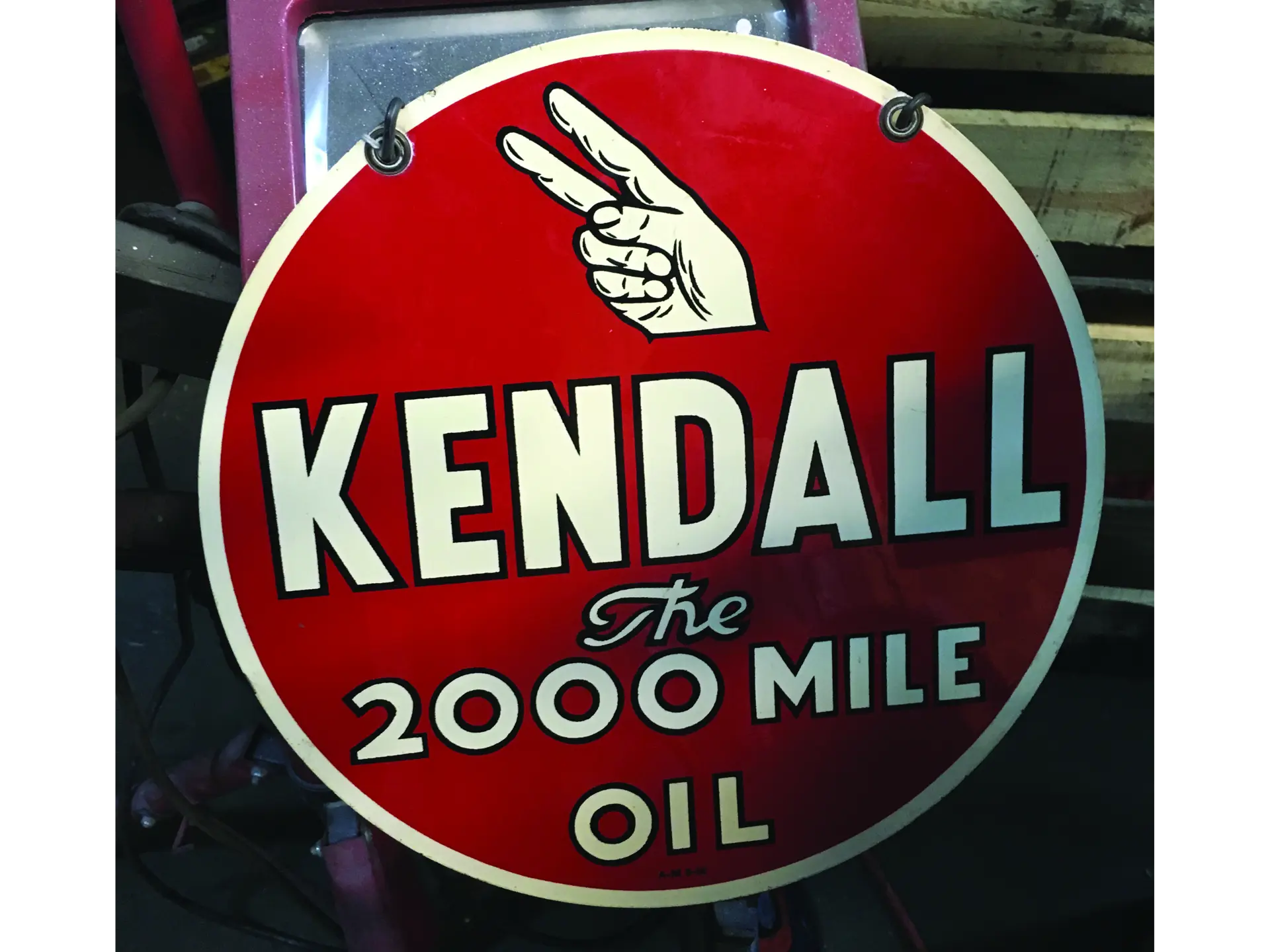 A rare, double-sided, tin painted, Kendall The 2000 Mile Oil sign, date ...