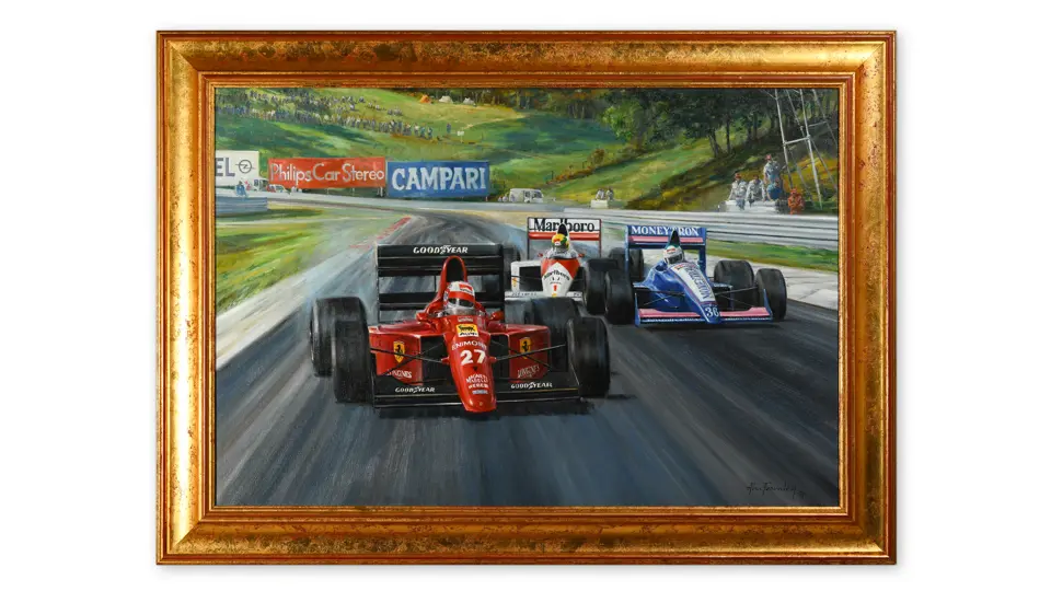 'Mansell vs Senna' Framed Painting by Alan Fearnley, 1991 | Cliveden ...