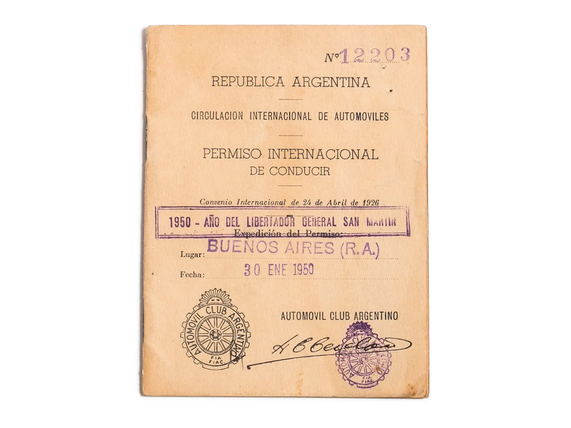 Juan Manuel Fangio's 1950 International Driving Permit | The Monaco ...