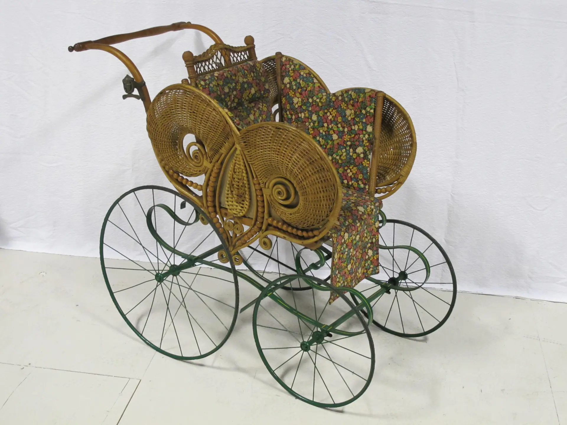 Ornamental wicker pram with large and small wheels | Fort Lauderdale ...
