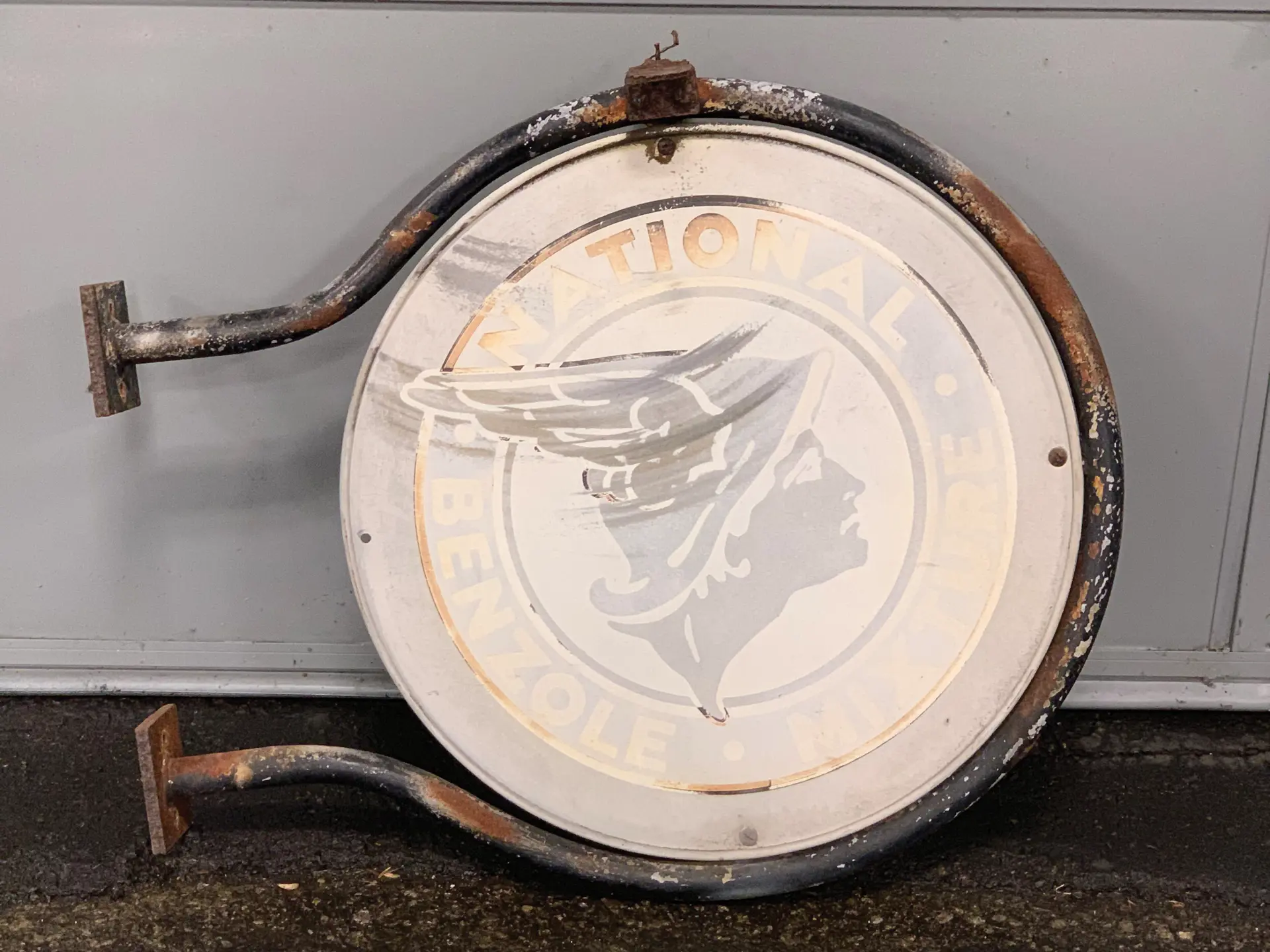 National Benzole Mixture Double-Sided Metal Sign on Original Hanger ...