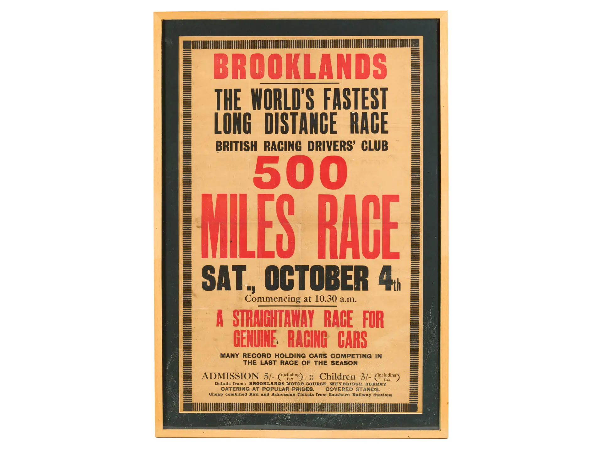 An Original Brooklands BRDC 500 Miles Race Poster, 1930 | London 2024 ...