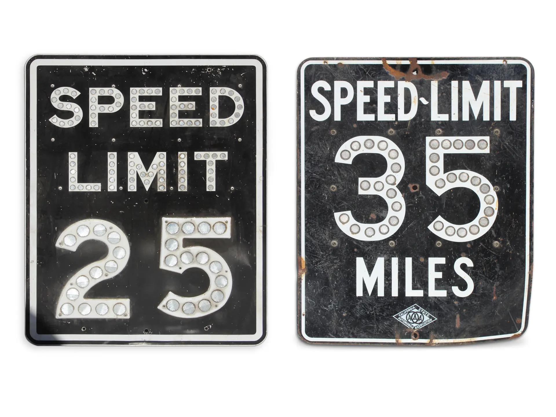 25 and 35 MPH Reflector Road Signs, California State Automobile ...