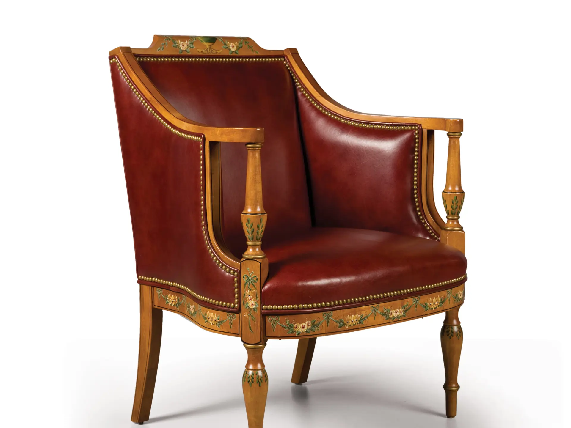 Six Edwardian Adamesque Style Painted Satinwood Burgundy Leather ...