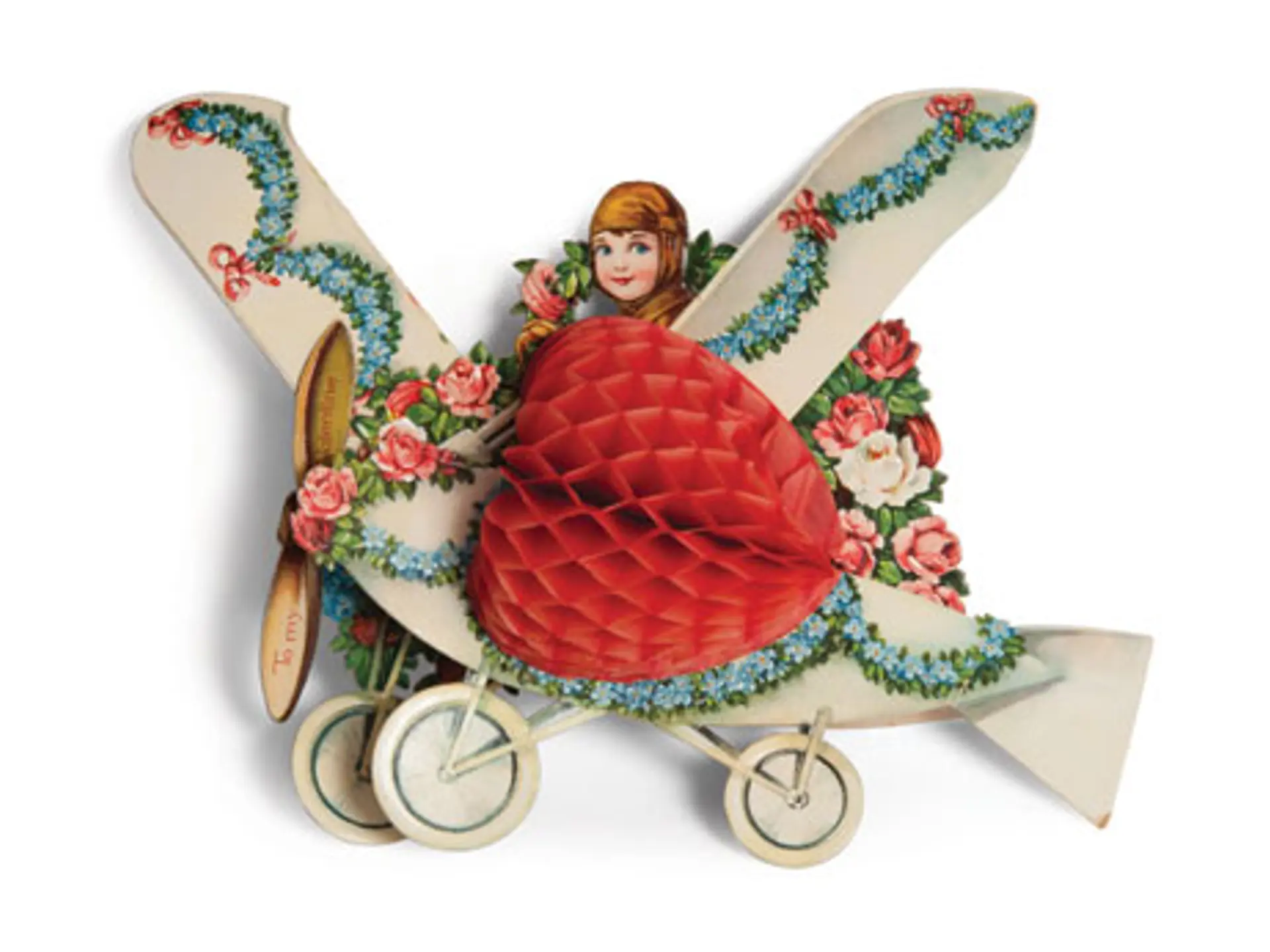 Early German Aeronautical 3-D Valentine with Large Honeycombed Heart (3 ...
