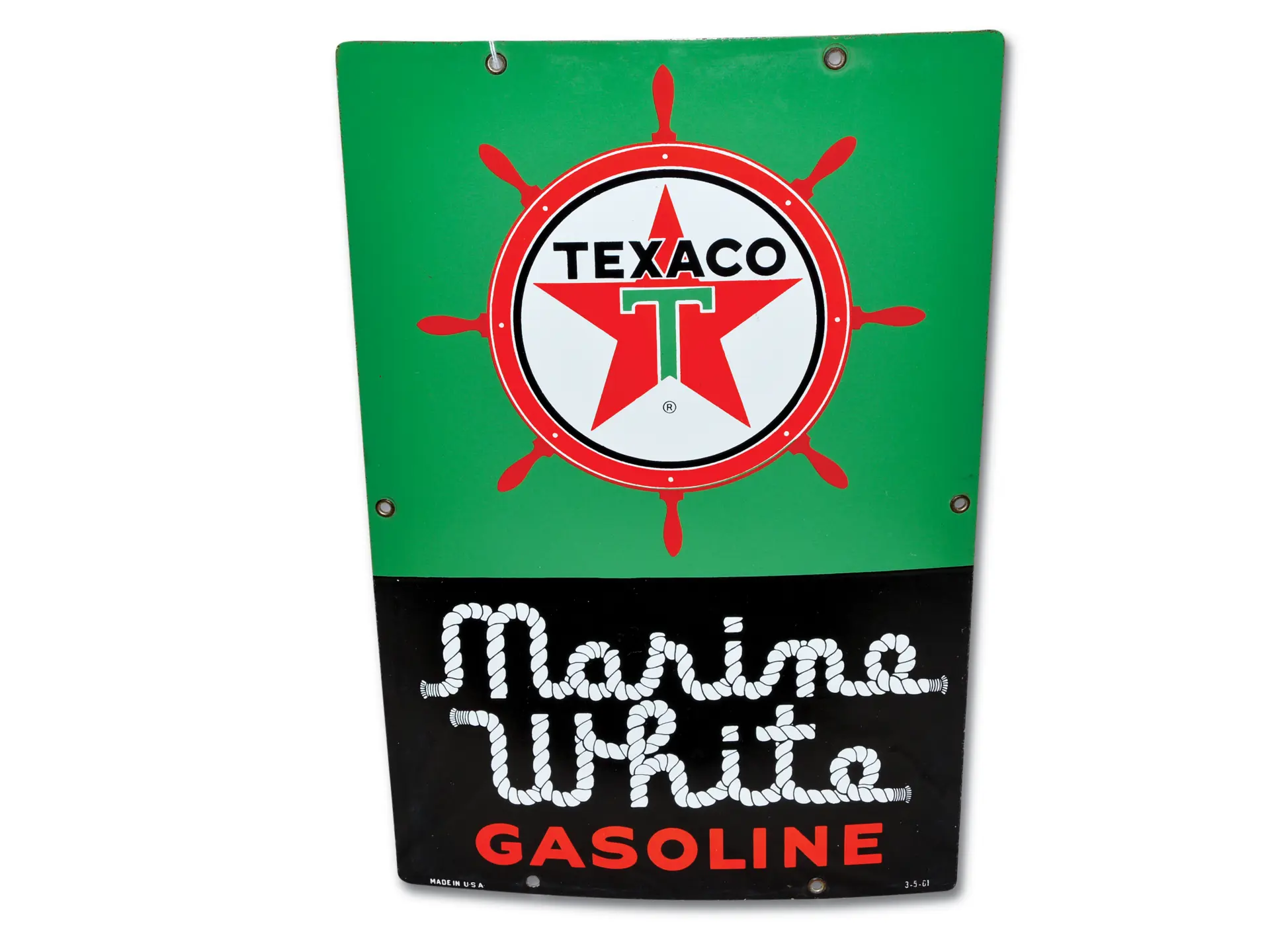 Texaco Marine White Gasoline with Ship's Wheel Logo Sign | Auburn ...