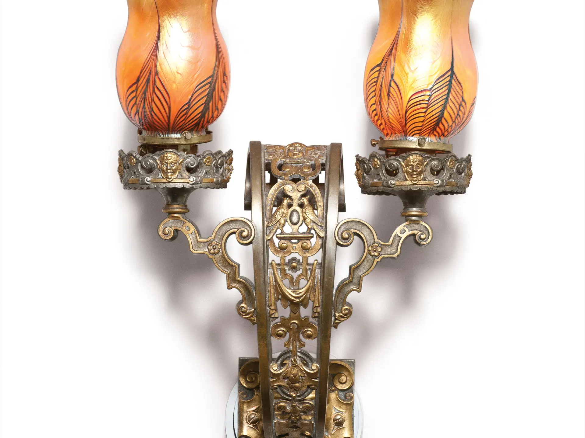 Pair of Renaissance Revival Gilt Bronze and Glass Two-Light Sconces ...