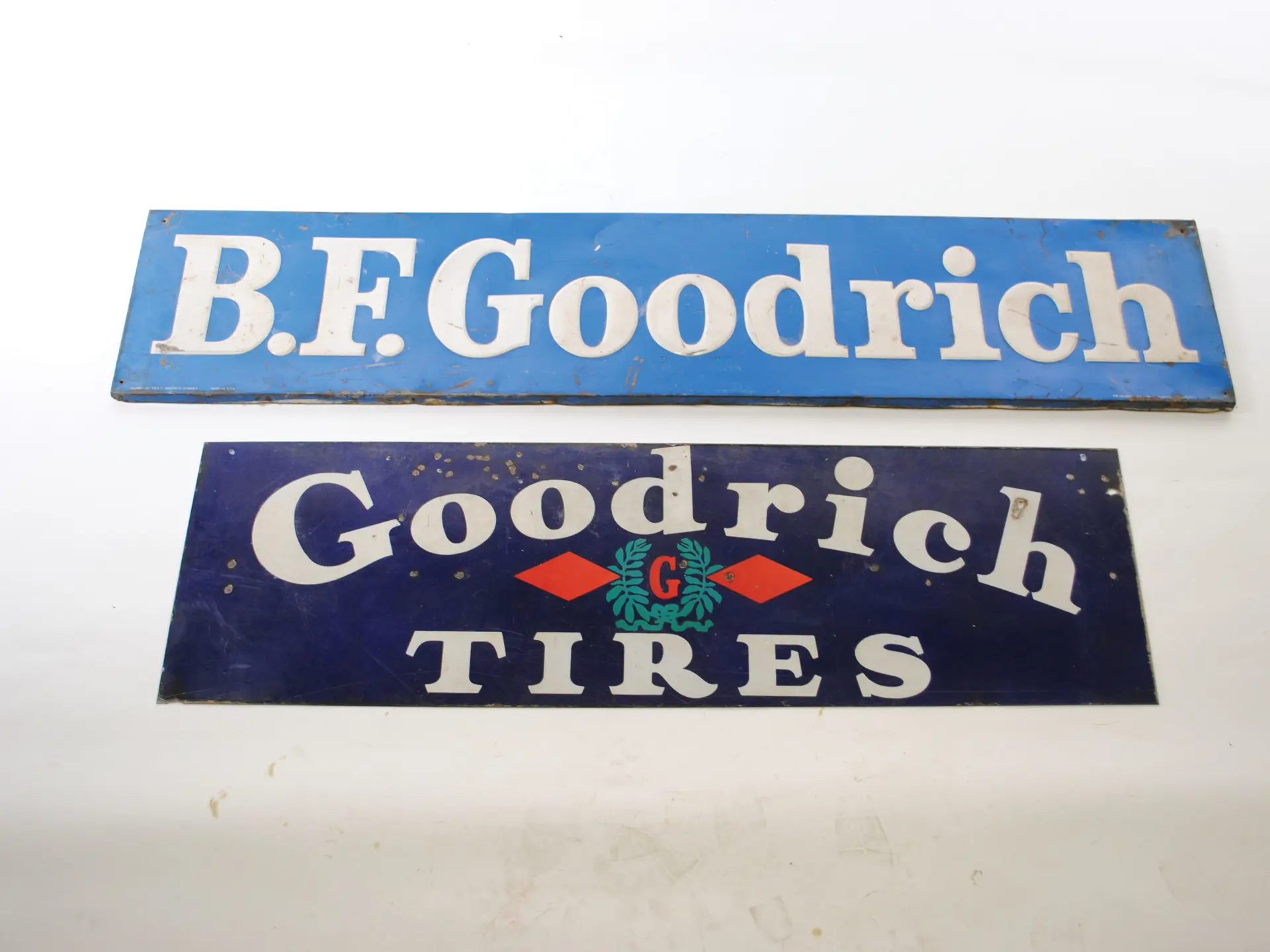 A lot of two Goodrich tires signs, one in porcelain, 17" x 6" | Auburn ...