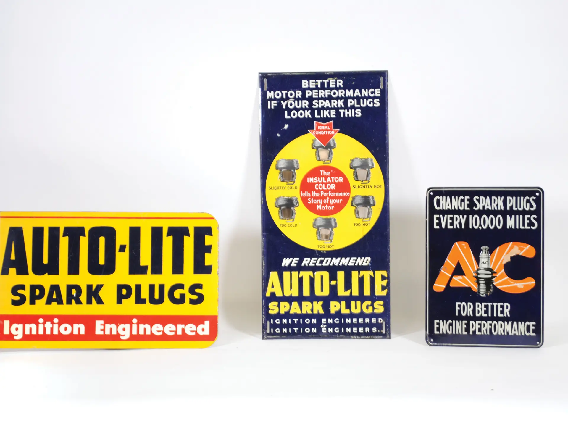A good group of spark plug advertising signs, 23.5" x 11.5" | Auburn ...