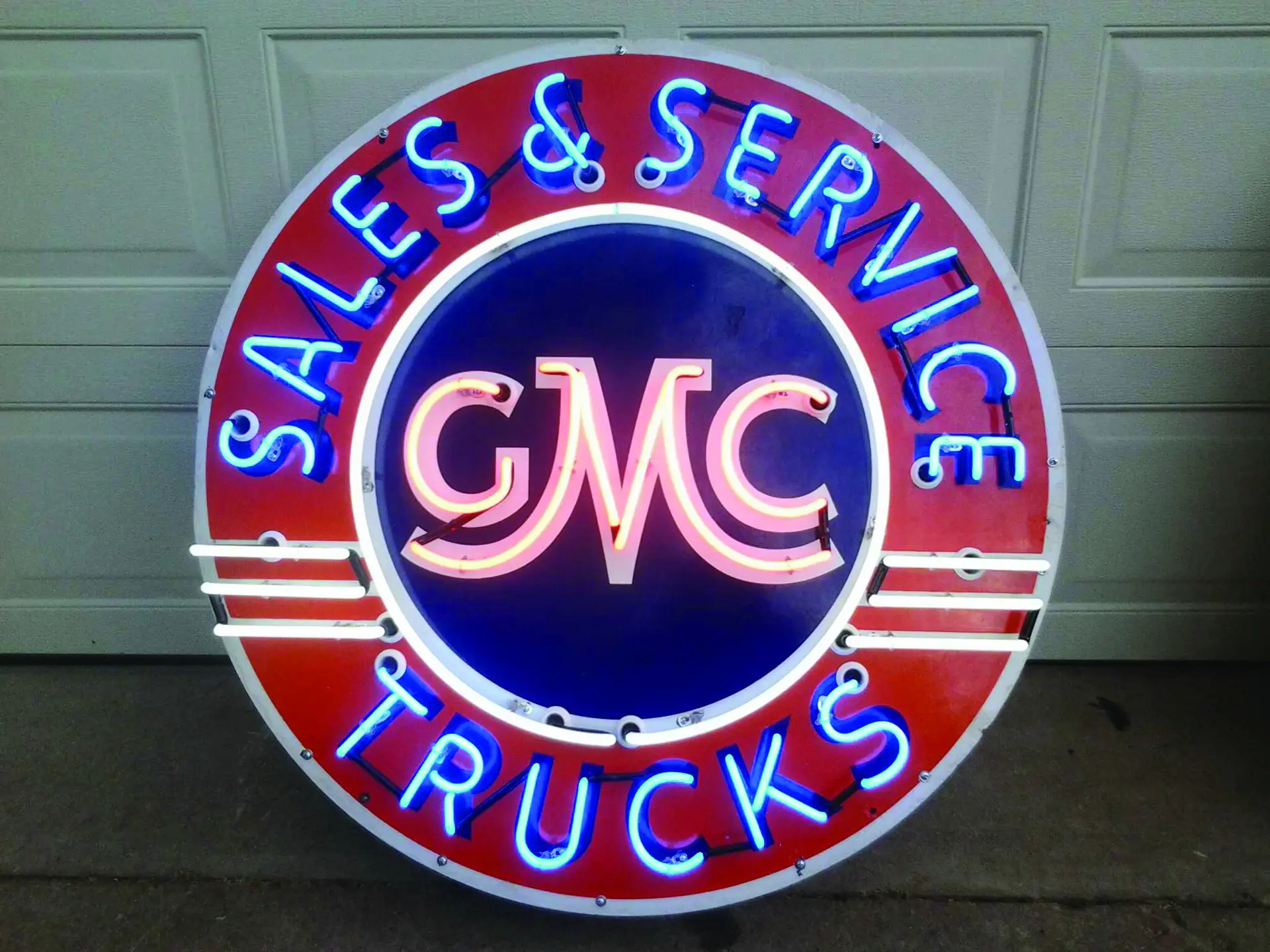 GMC TRUCKS porcelain neon sign, 1940s, original, 42x42in | Auburn Fall ...
