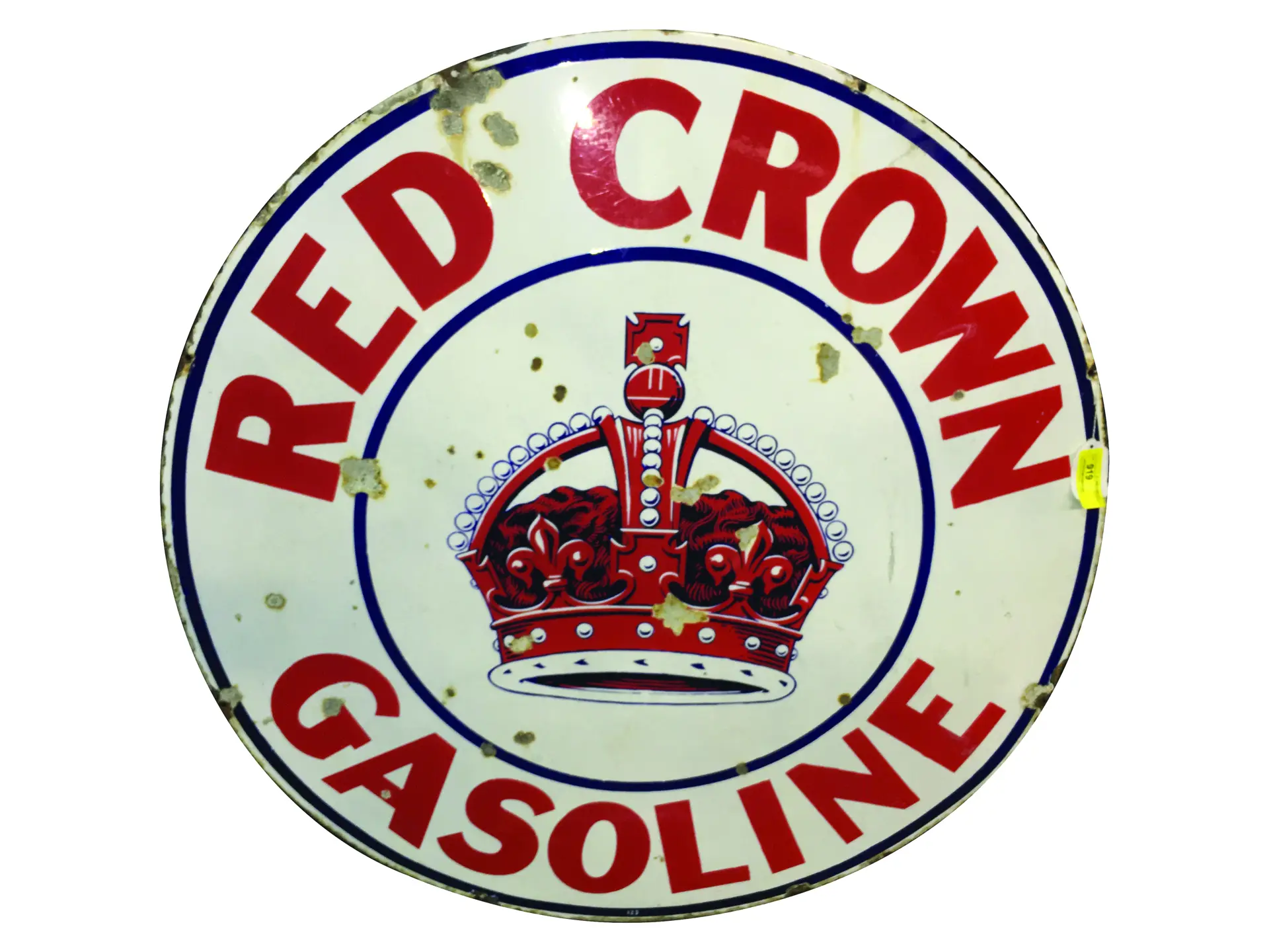 Single-sided, porcelain, Red Crown Gasoline sign, 42" diameter ...