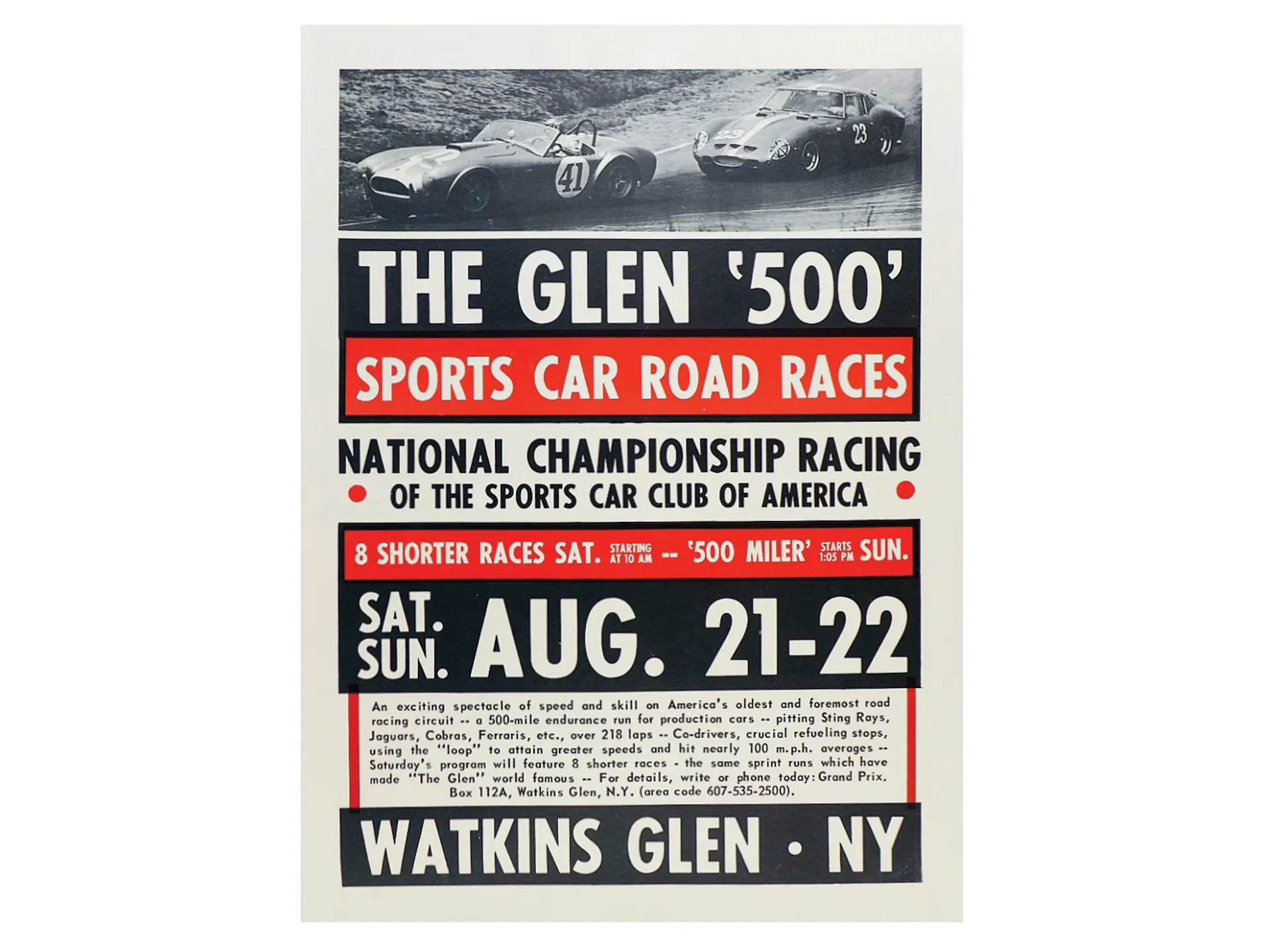 The Glen '500,' Sports Car Road Races, 1964 | Original Racing Posters ...