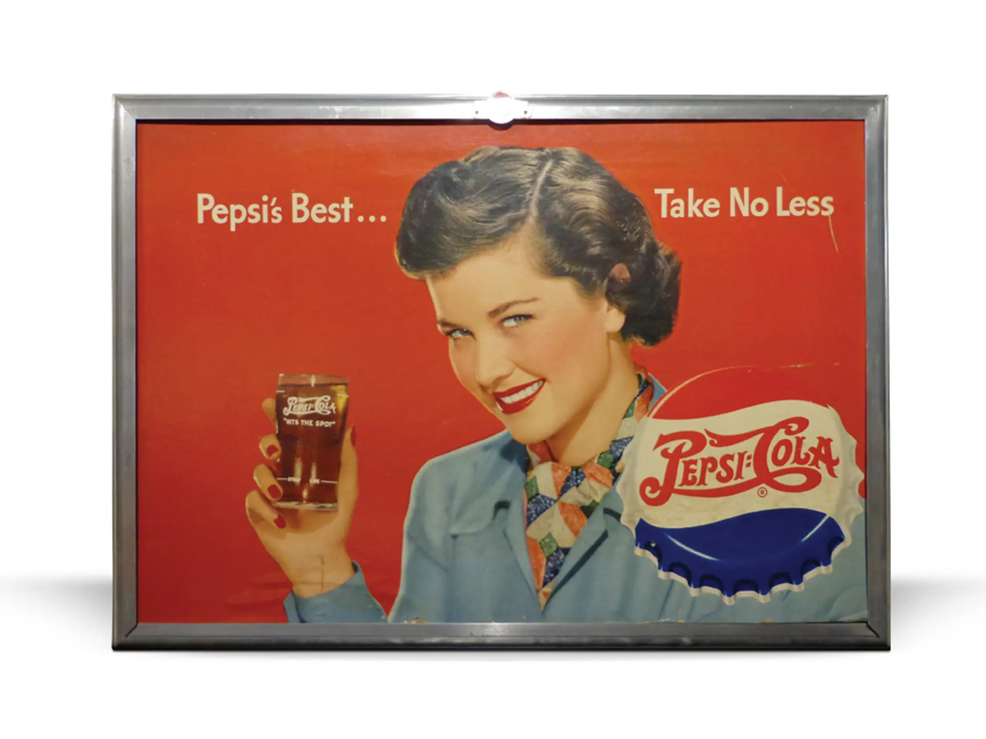 Pepsi-Cola Cardboard Sign in Aluminum Frame with Pepsi-Cola Emblem on ...