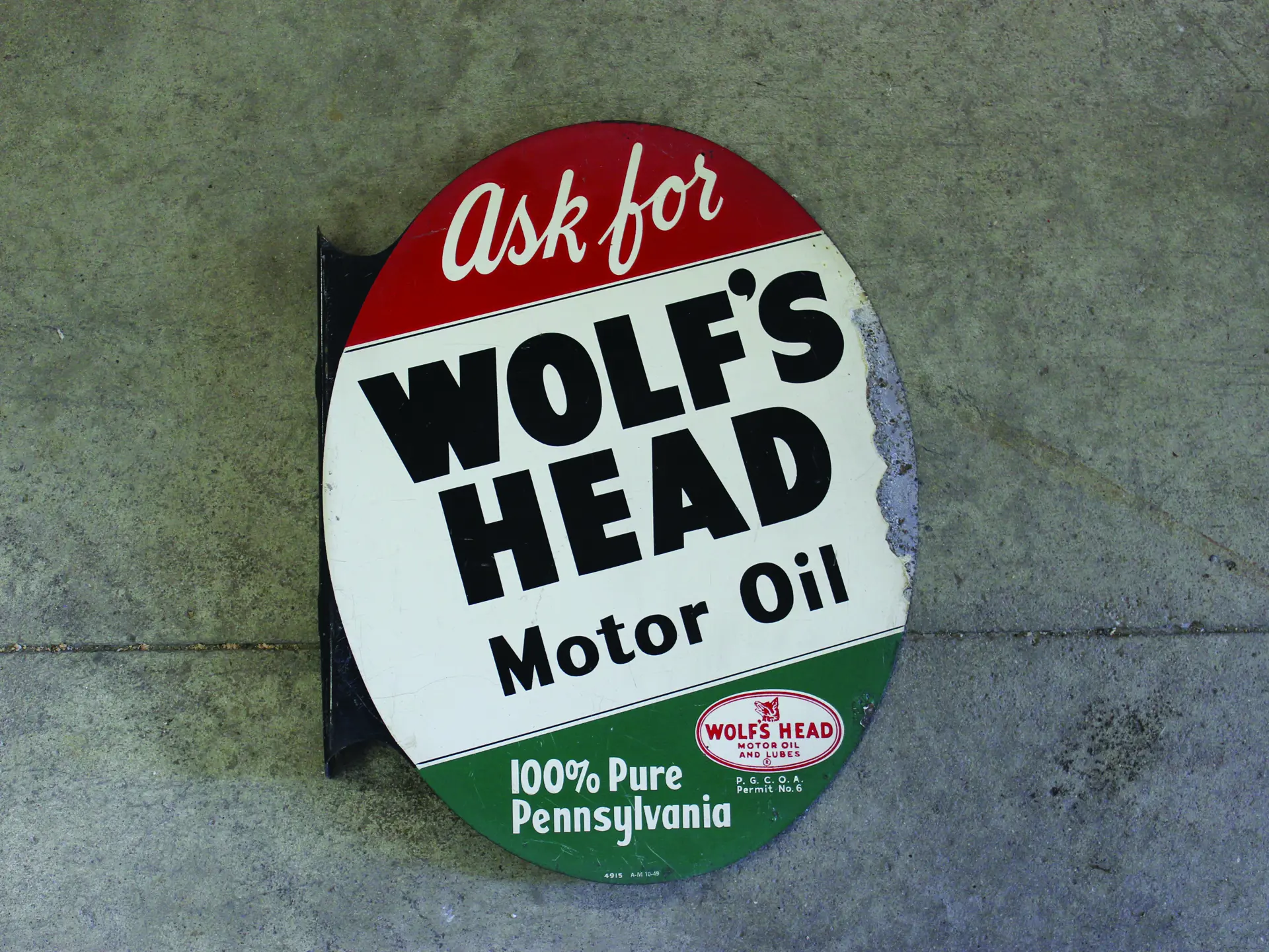 Wolfs Head motor oil, double sided, flange tin painted sign | Auburn ...