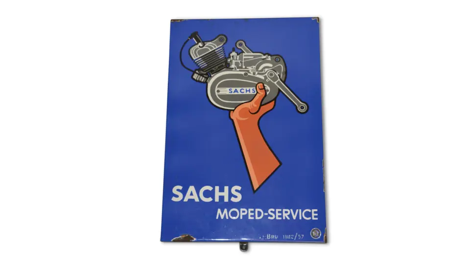 "Sachs Moped-Service" with Hand Holding Engine Graphic Porcelain Sign ...