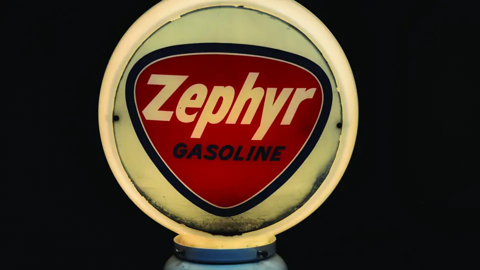 An original Zephyr Gasoline wide body milk glass gas globe. | Auburn ...